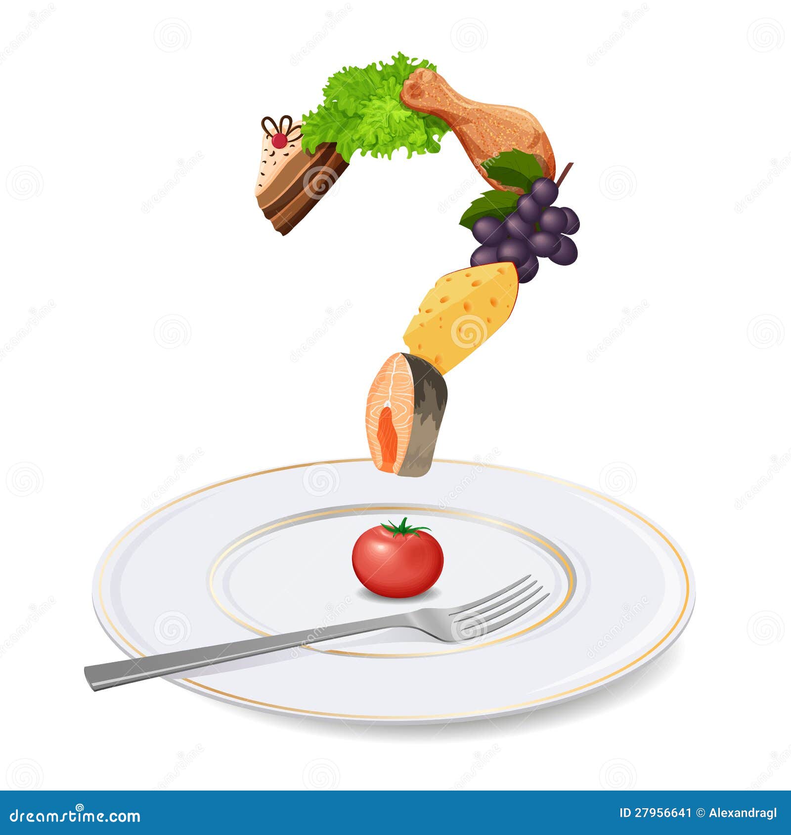 Plate, Fork and Question Mark Made of Food Stock Vector - Illustration ...