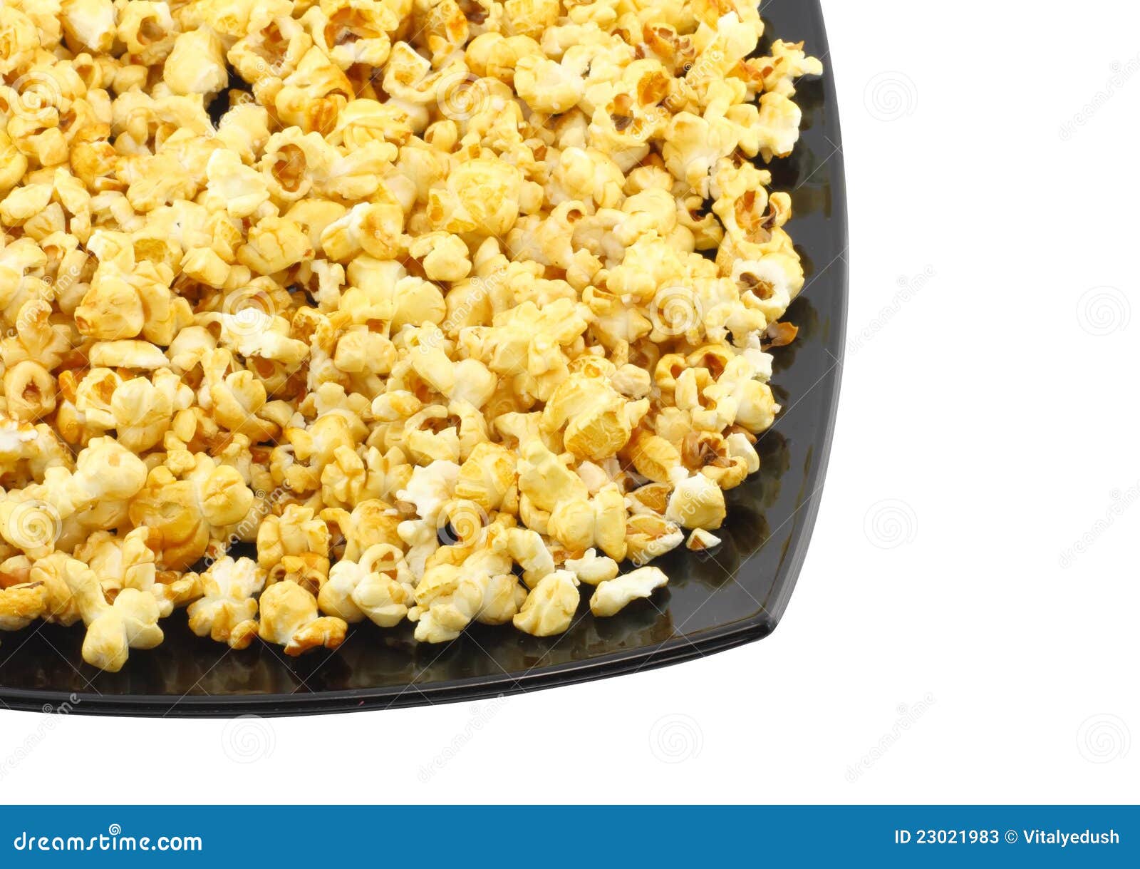 Plate with Fresh Caramel Popcorn. Isolated Stock Image - Image of ...