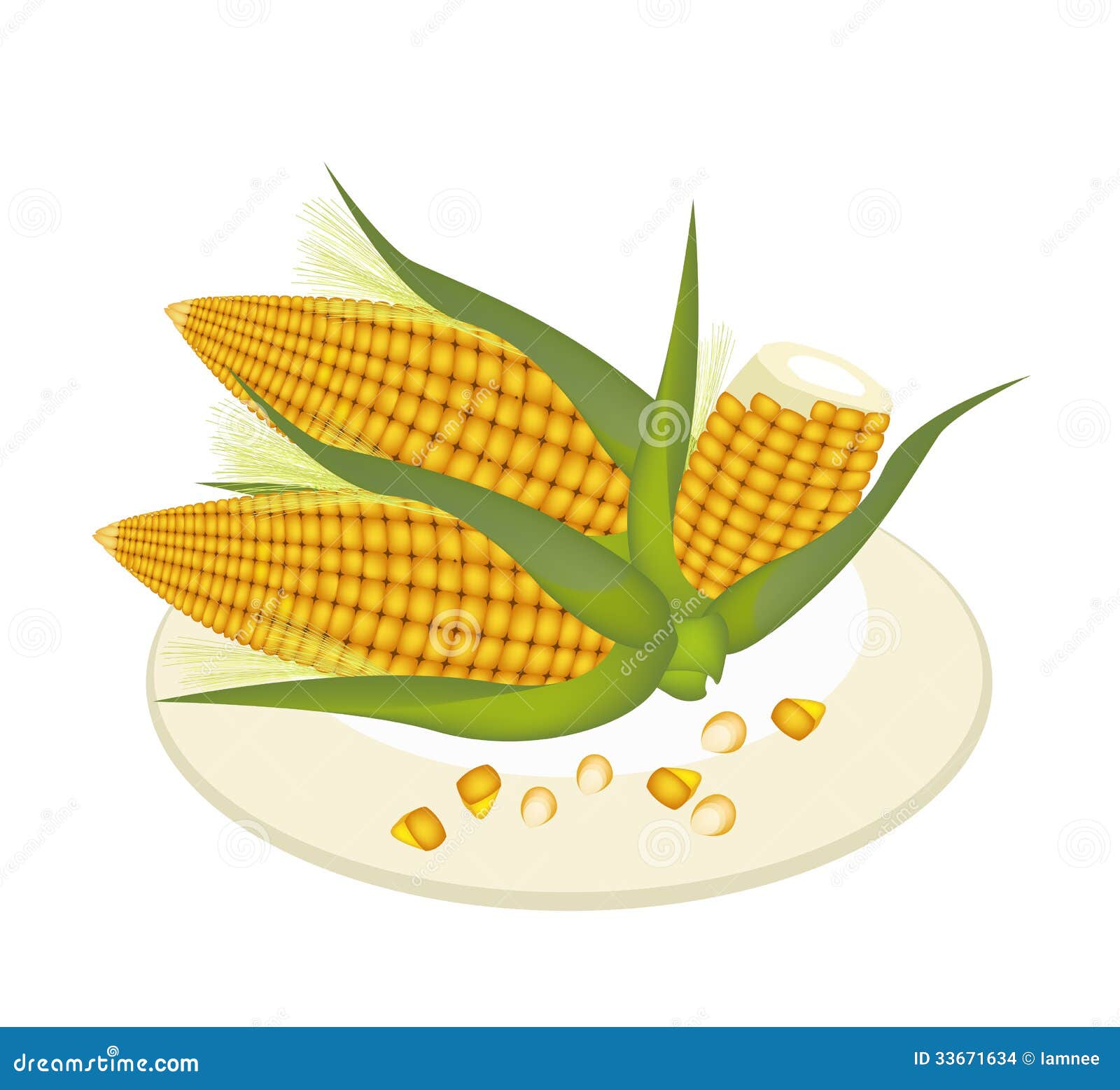 A Plate of Fresh Corn and Kernel Corn Stock Vector - Illustration of ...