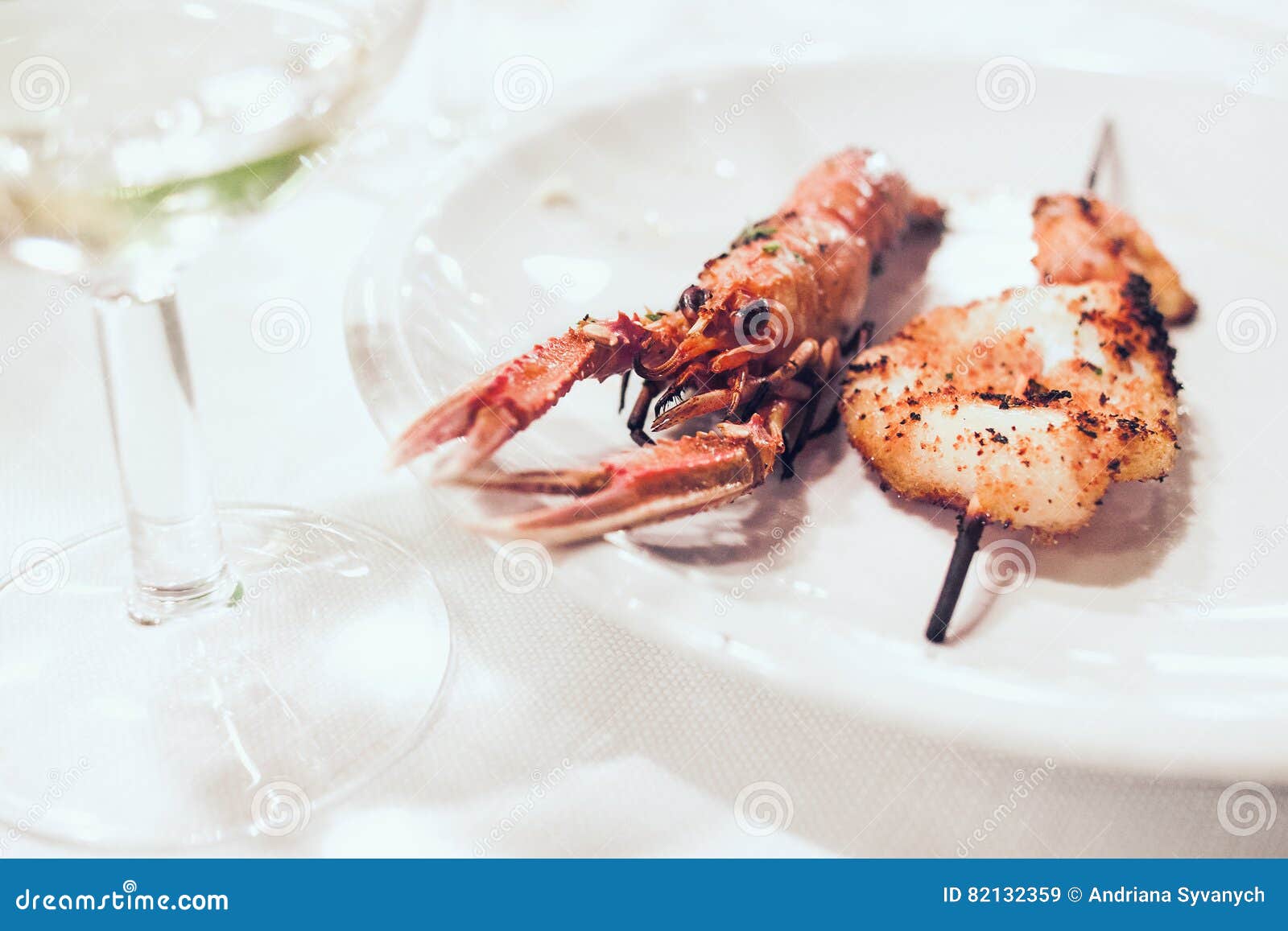 Plate with Fresh Grilled Scampi on the Restaurant Table Stock Image ...