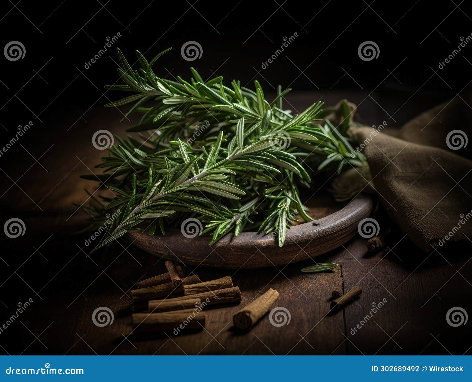 Plate of Fresh Rosemary Set on a Wooden Table, AI-generated. Stock ...