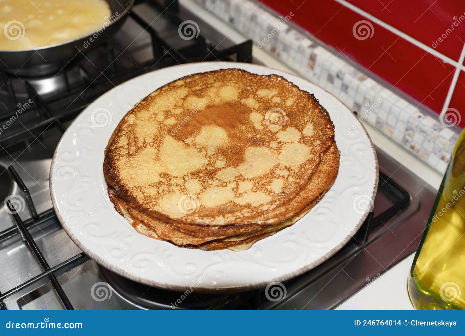Plate of Freshly Made Crepes on Stove in Kitchen Stock Photo - Image of ...
