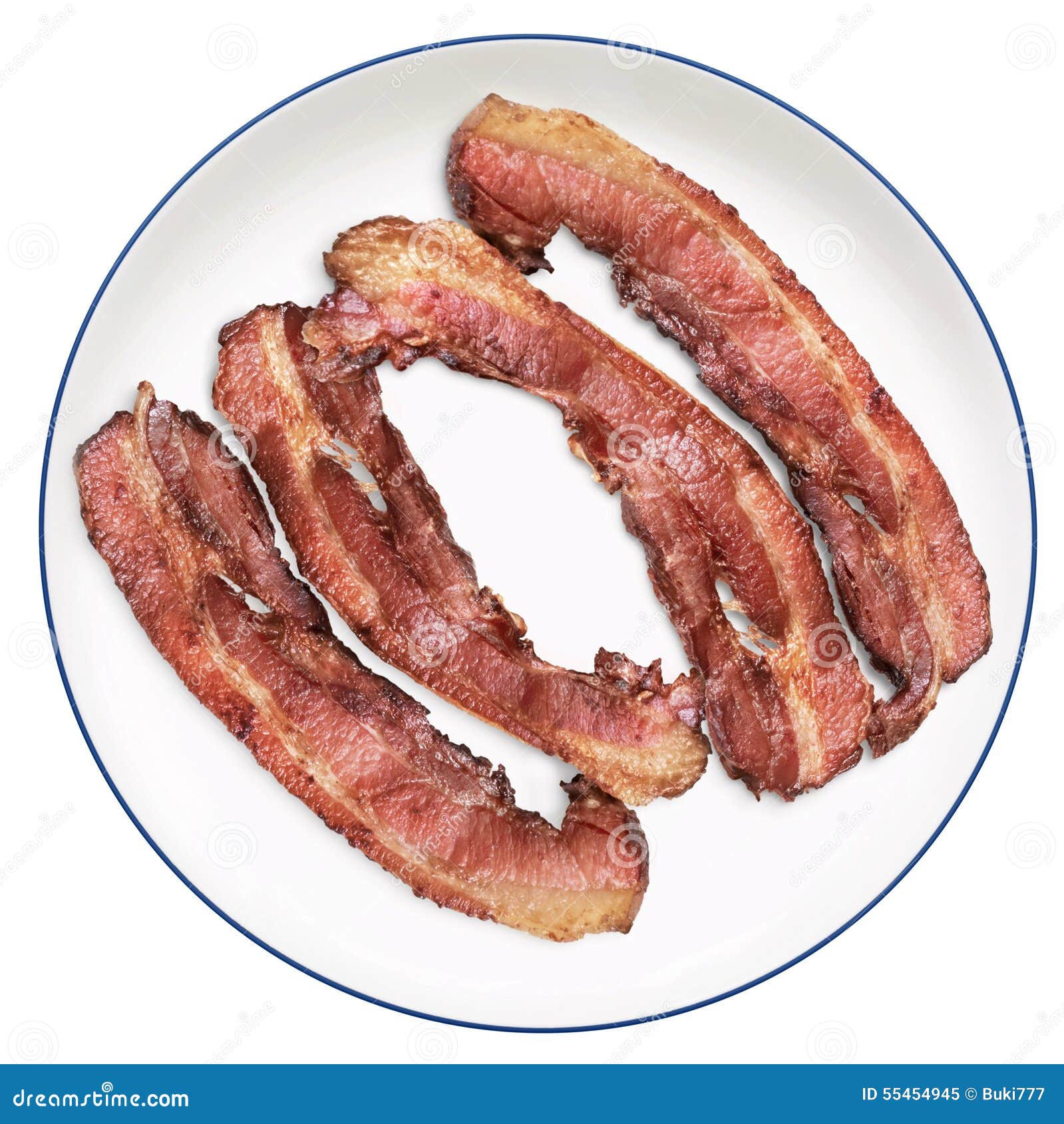 Plate Of Fried Bacon Rashers Isolated On White Background Stock Photo ...
