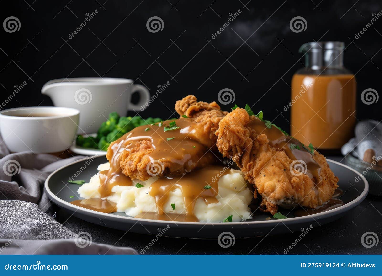 Plate of Fried Chicken and Mashed Potatoes with Gravy Stock Photo ...