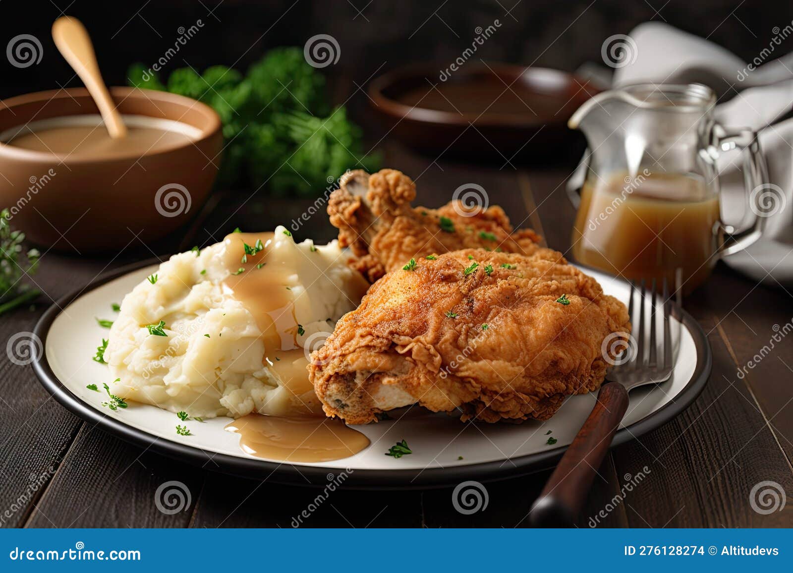 Plate of Fried Chicken and Mashed Potatoes with Gravy Stock ...