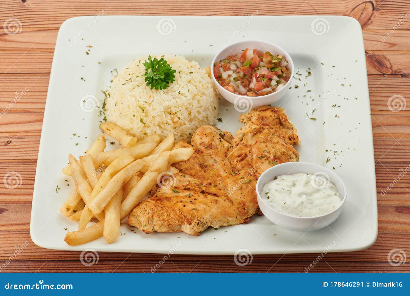 Plate with Fried Chicken and Rice Stock Image - Image of portion, rice ...