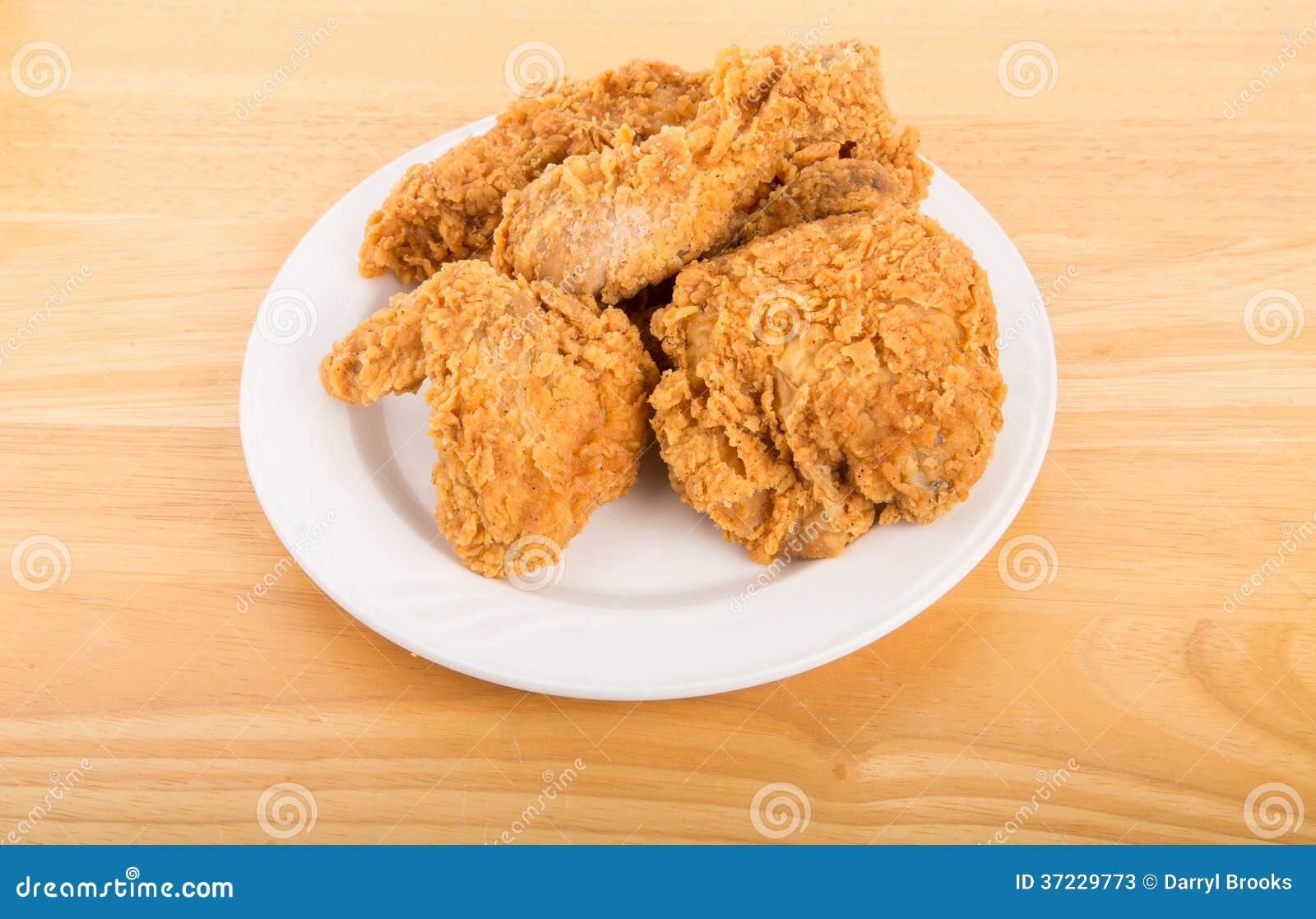 Plate of Fried Chicken on Wood Table Stock Image - Image of snack ...