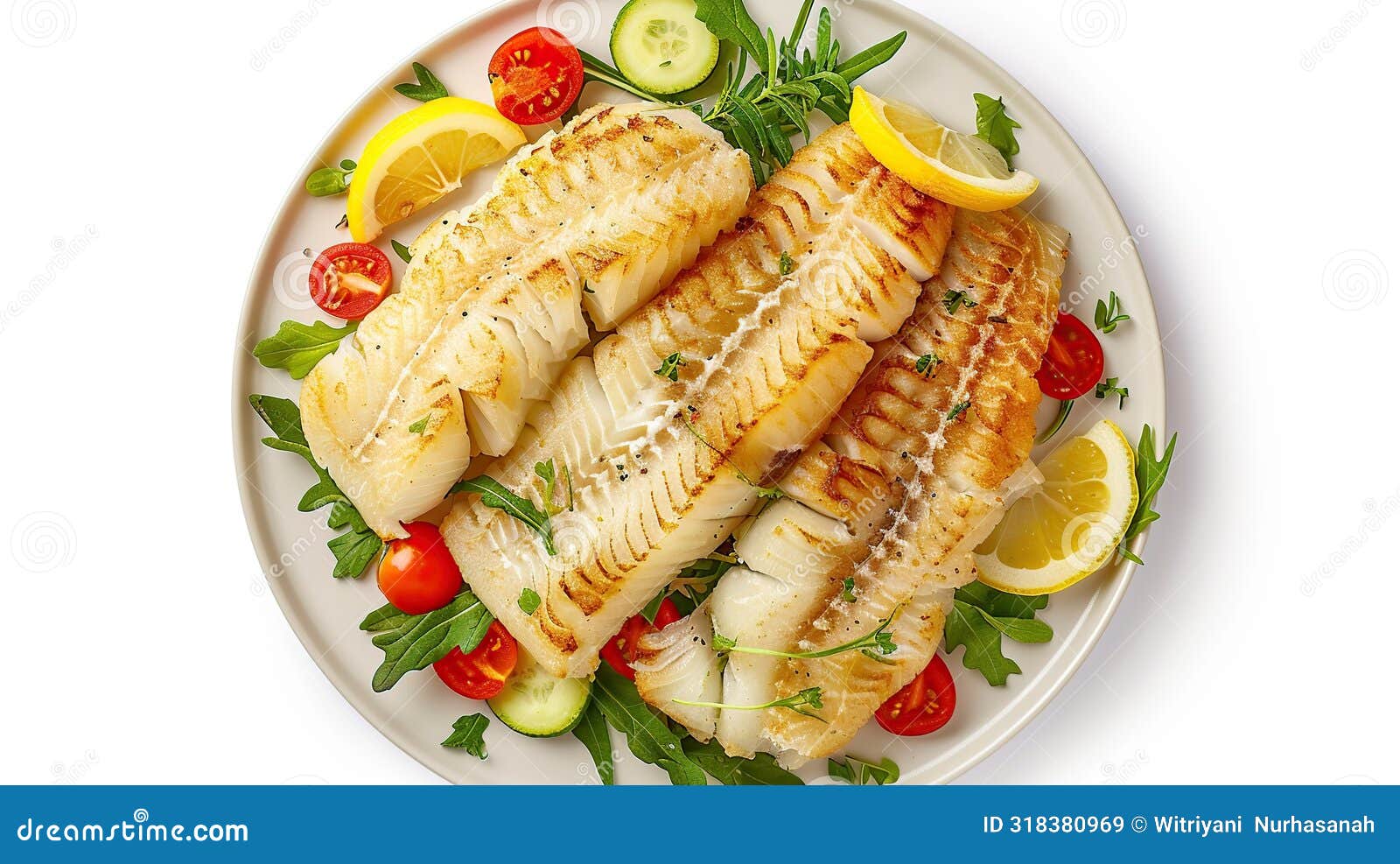 Plate of Fried Cod Fish Fillet with Vegetables Isolated on White ...