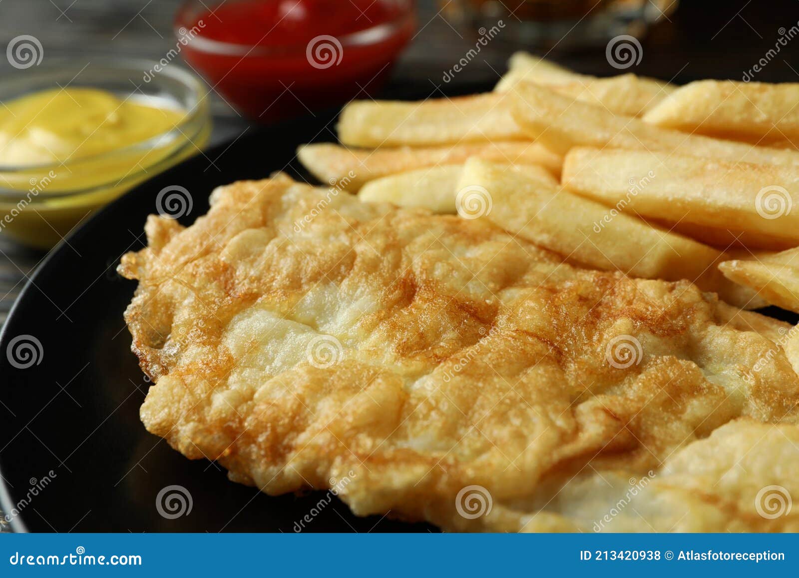 Plate with Fried Fish and Chip, Close Up Stock Photo - Image of crispy ...