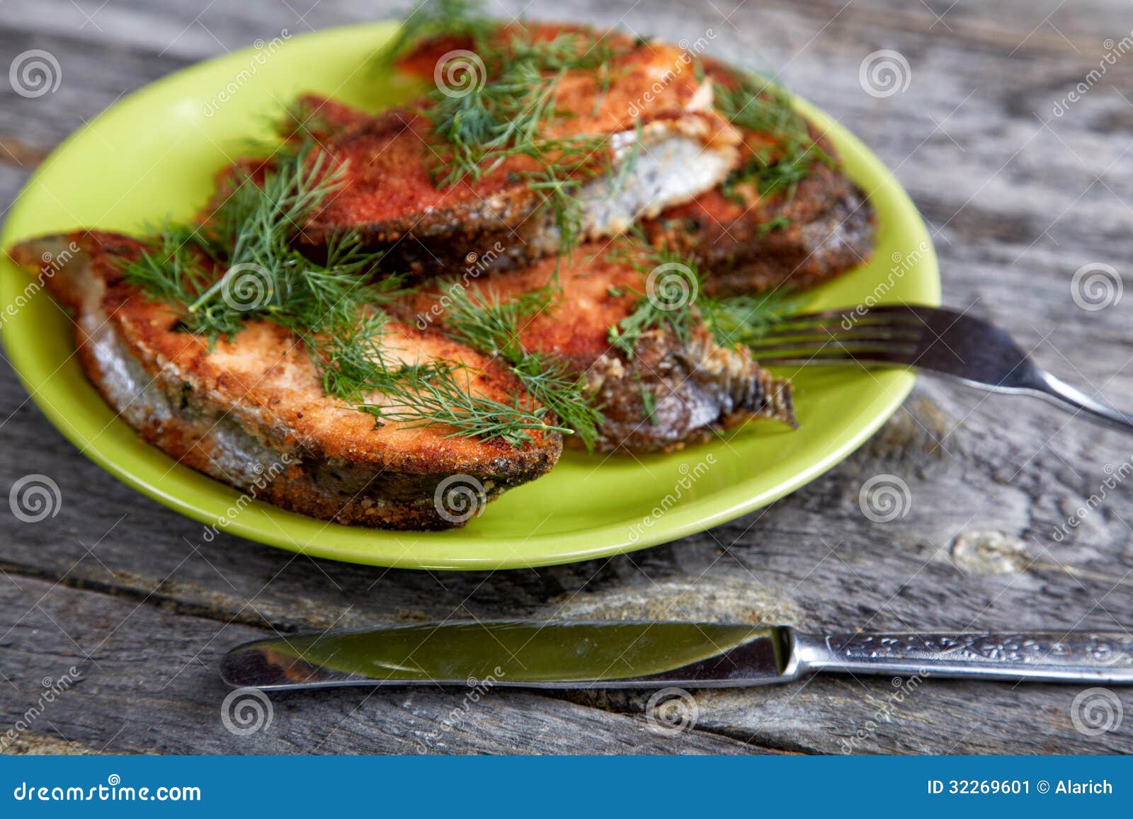 Plate with Fried Fish on a Table Stock Image - Image of appetizing ...