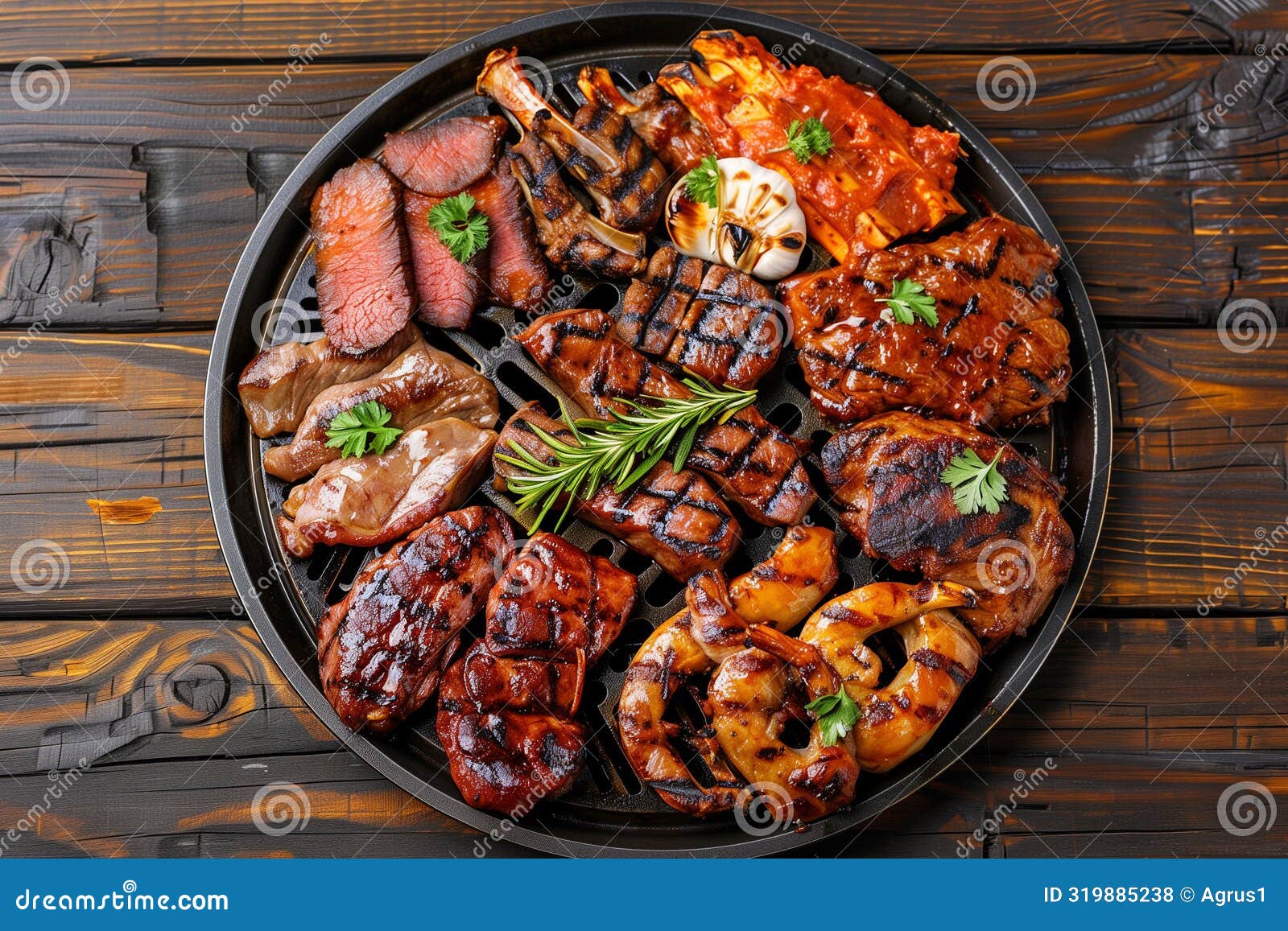 Plate with Fried Meat, Cold Cuts, on Wood Table, Top View Stock ...