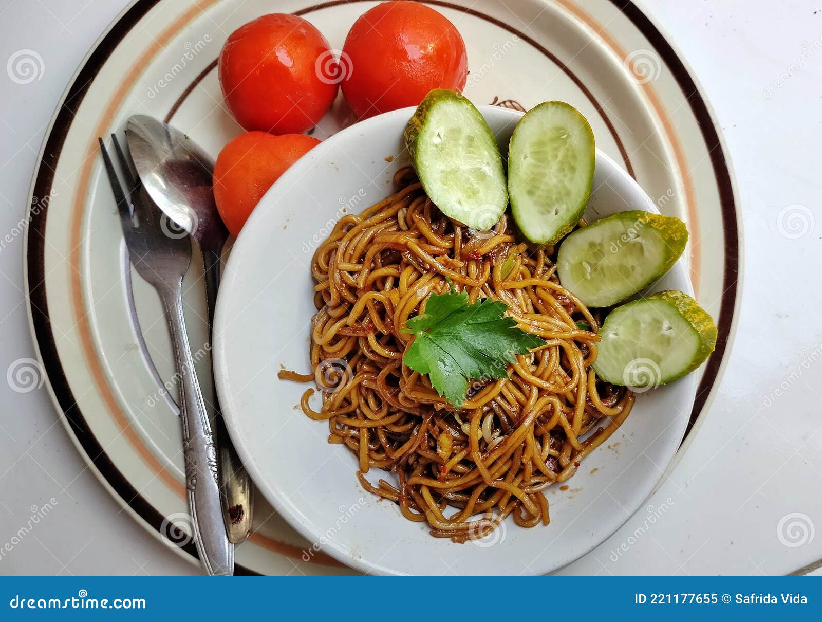 A Plate of Fried Noodles Isolated in Solid White Background Stock Image ...