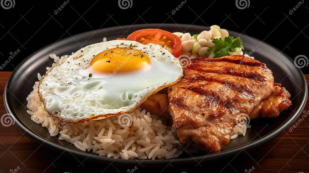 A Plate of Fried Rice with Chicken Chop and Fried Egg. Generative Ai ...
