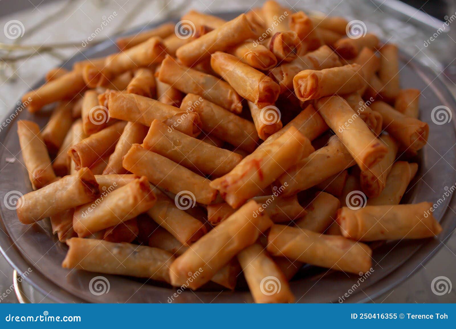 A Plate Full of Deep Fried Spring Roll or Popiah, Ready To Serve Stock ...