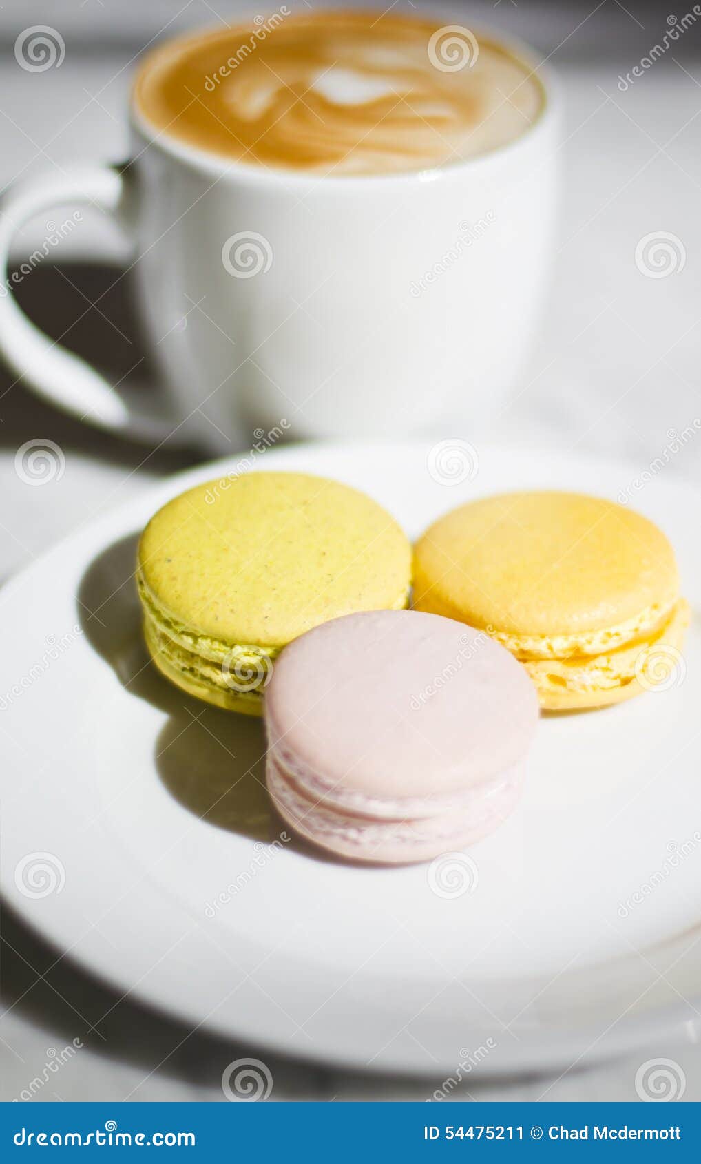 Plate Full of Delicious Macaroons at a Bakery with a Cup Stock Image ...