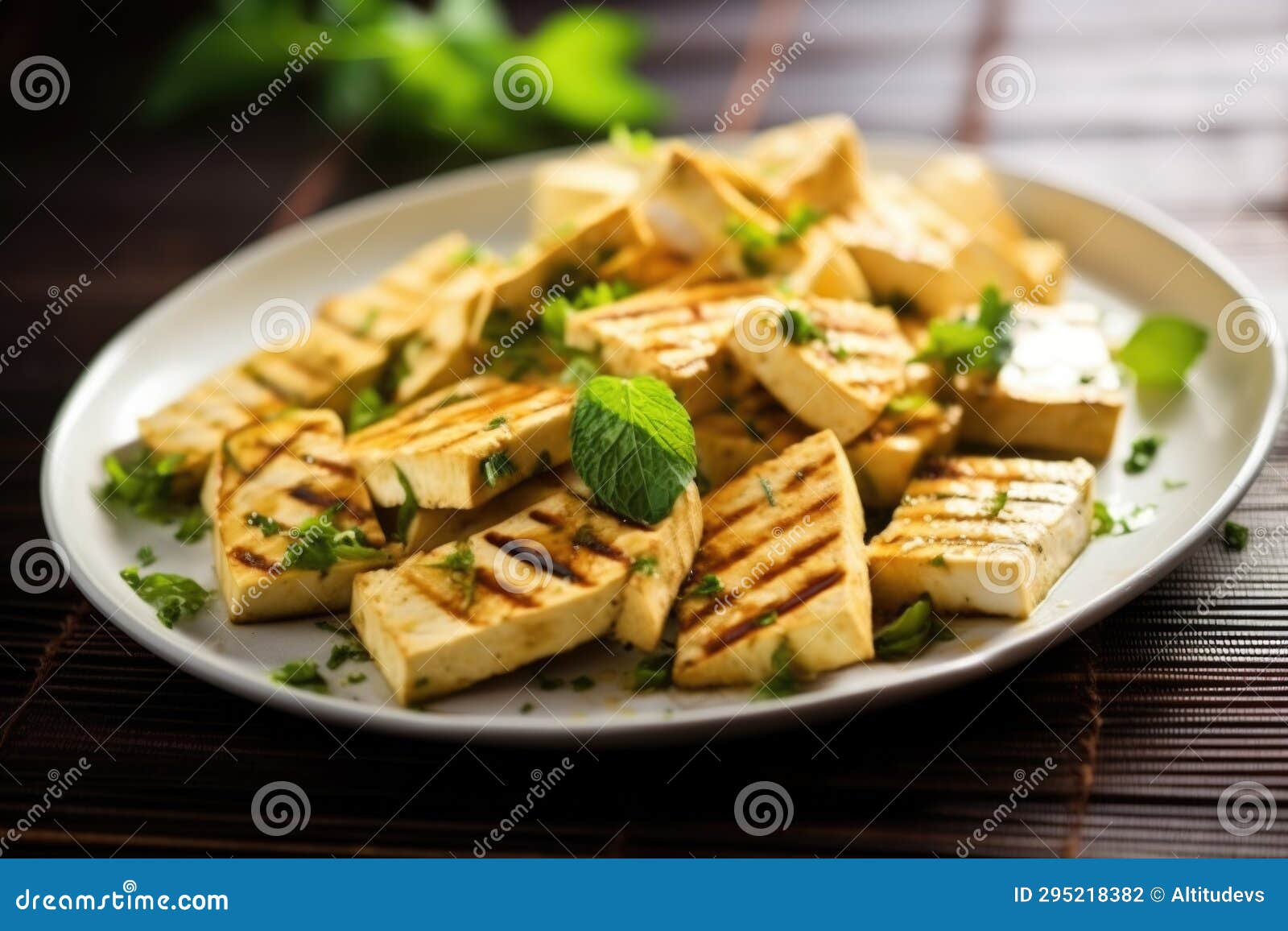 A Plate Full of Grilled Tofu Slices Stock Photo - Image of meal ...