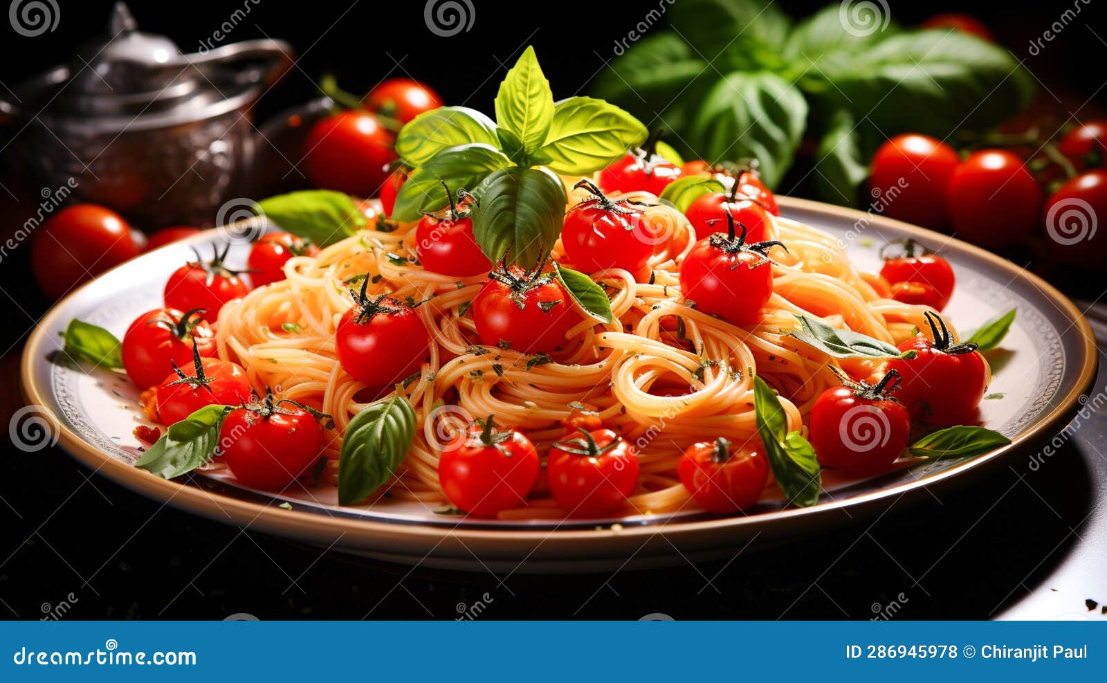 A Plate Full of Spaghetti Pasta with Tomatoes Stock Illustration ...