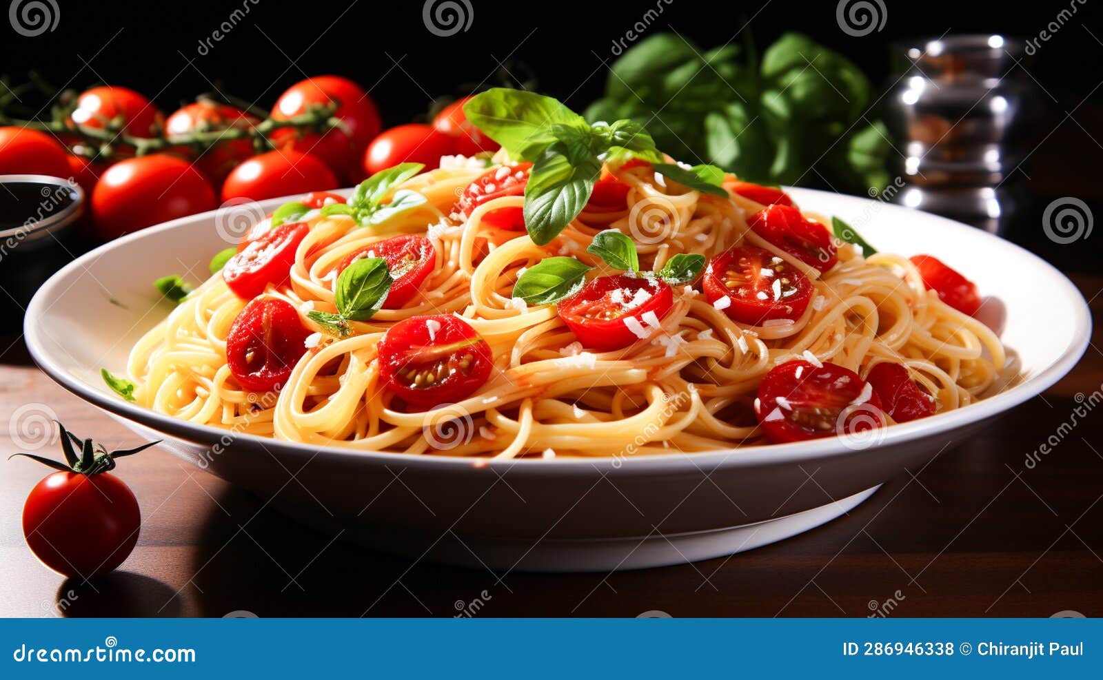 A Plate Full of Spaghetti Pasta with Tomatoes Stock Illustration ...