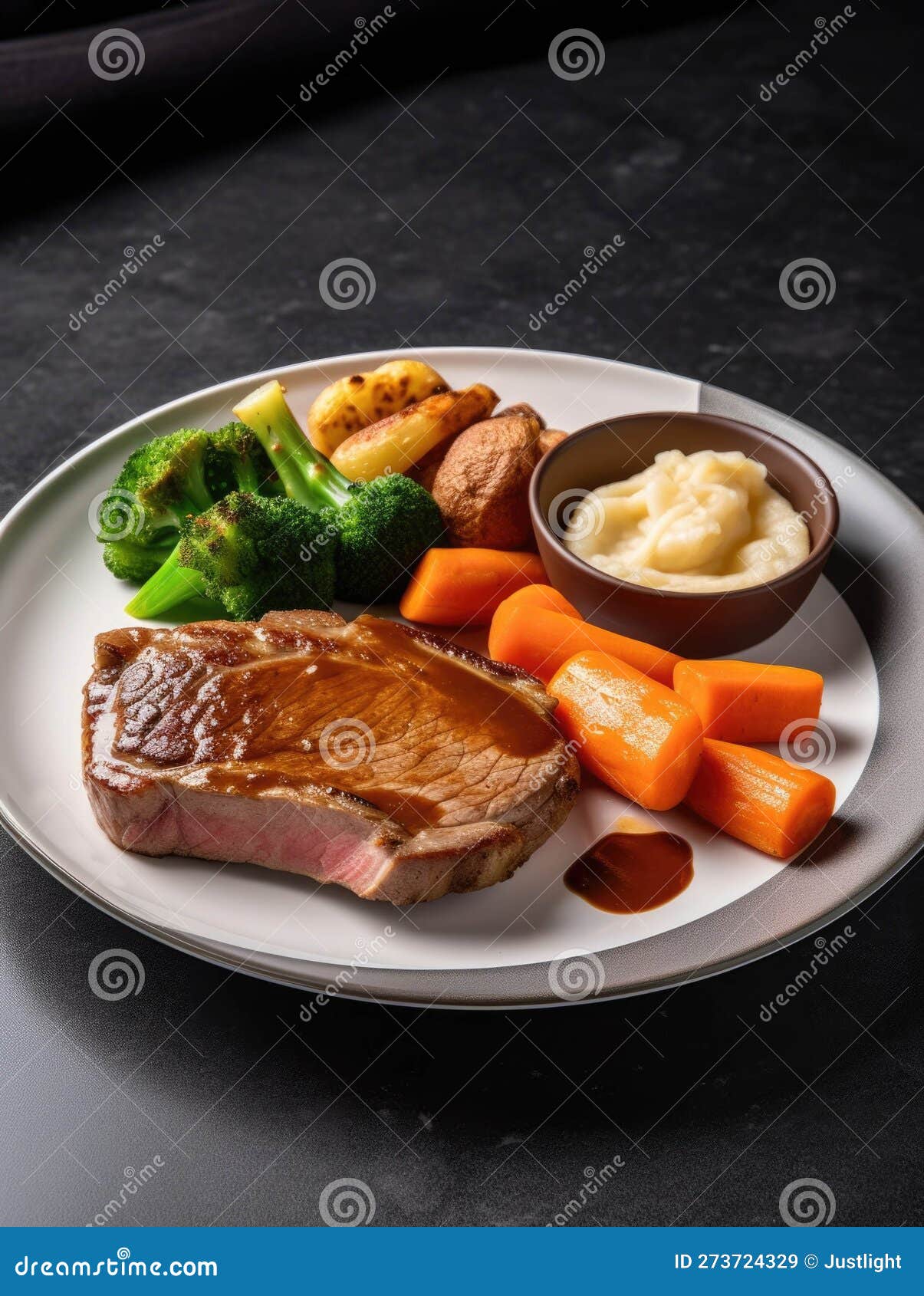 A Plate of Fully Cooked Labgrown Meat with a Side of Fresh Vegetables ...