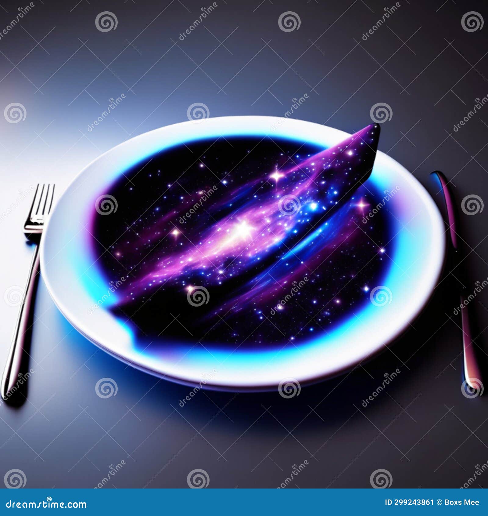 Plate with Galaxy in the Background, 3d Render Illustration. AI ...