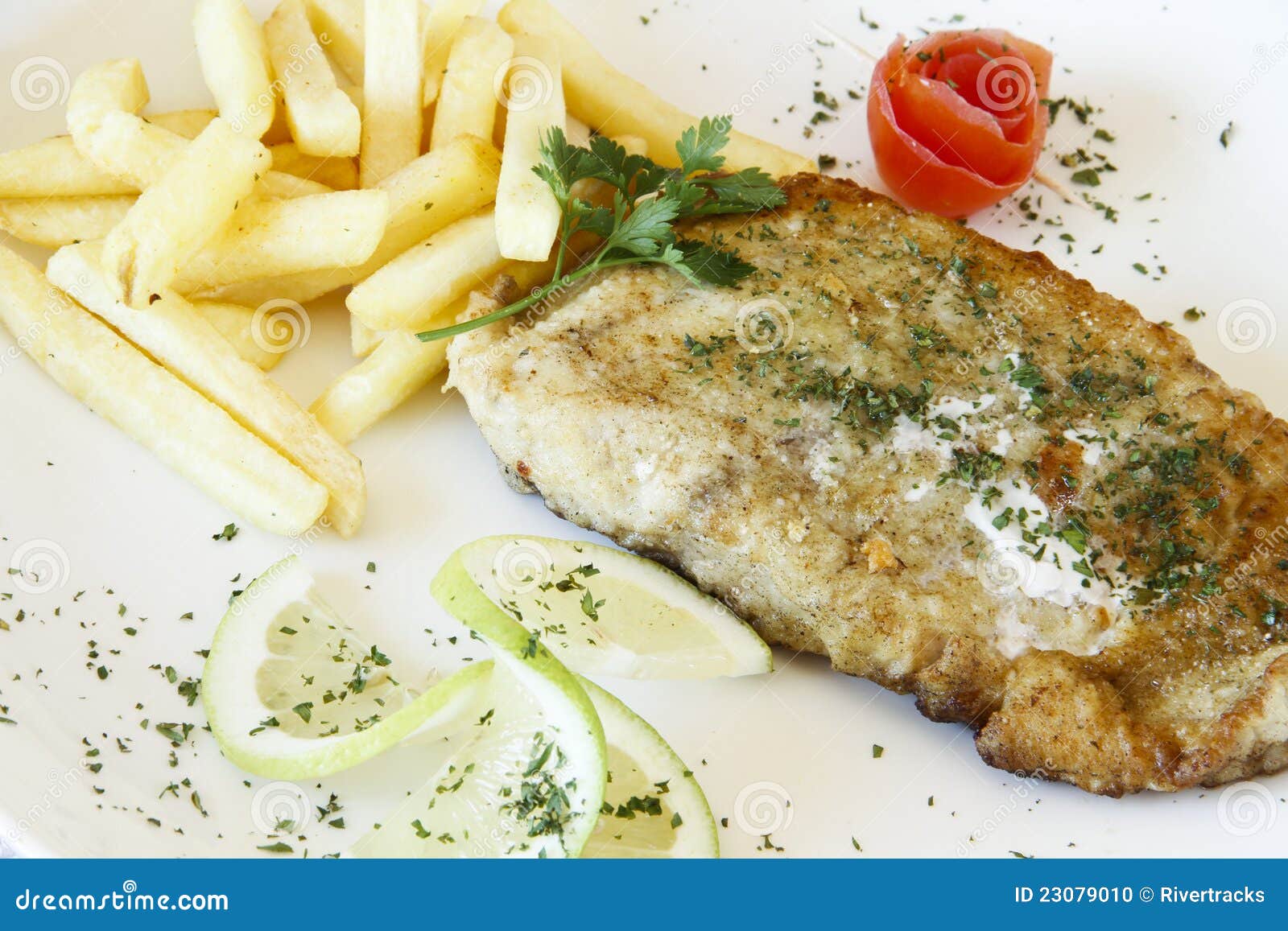 Plate of Gourmet Hake Fish and Chips Stock Photo - Image of batter ...