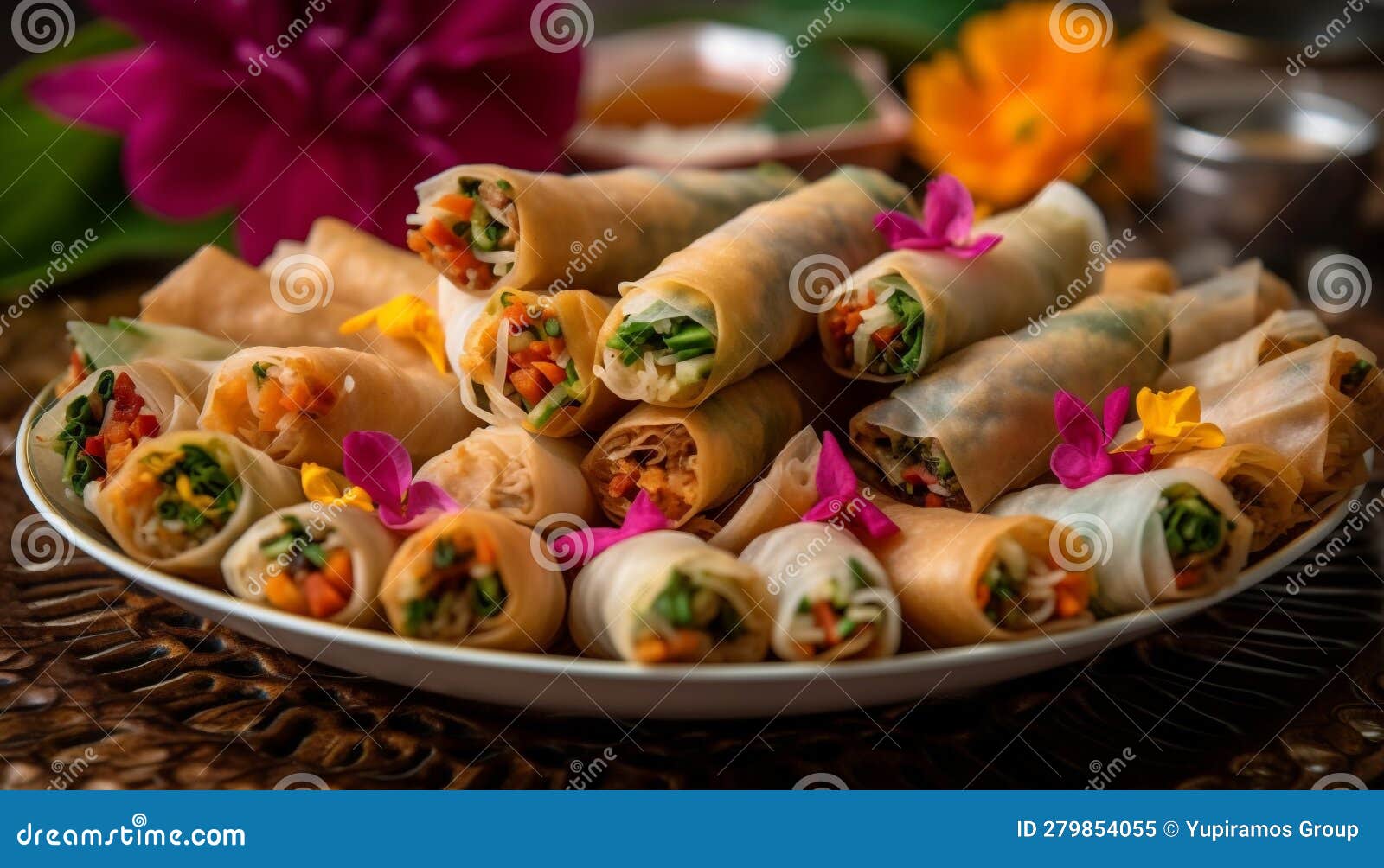 A Plate of Gourmet Spring Rolls, Wrapped Up and Ready To Eat Generated ...