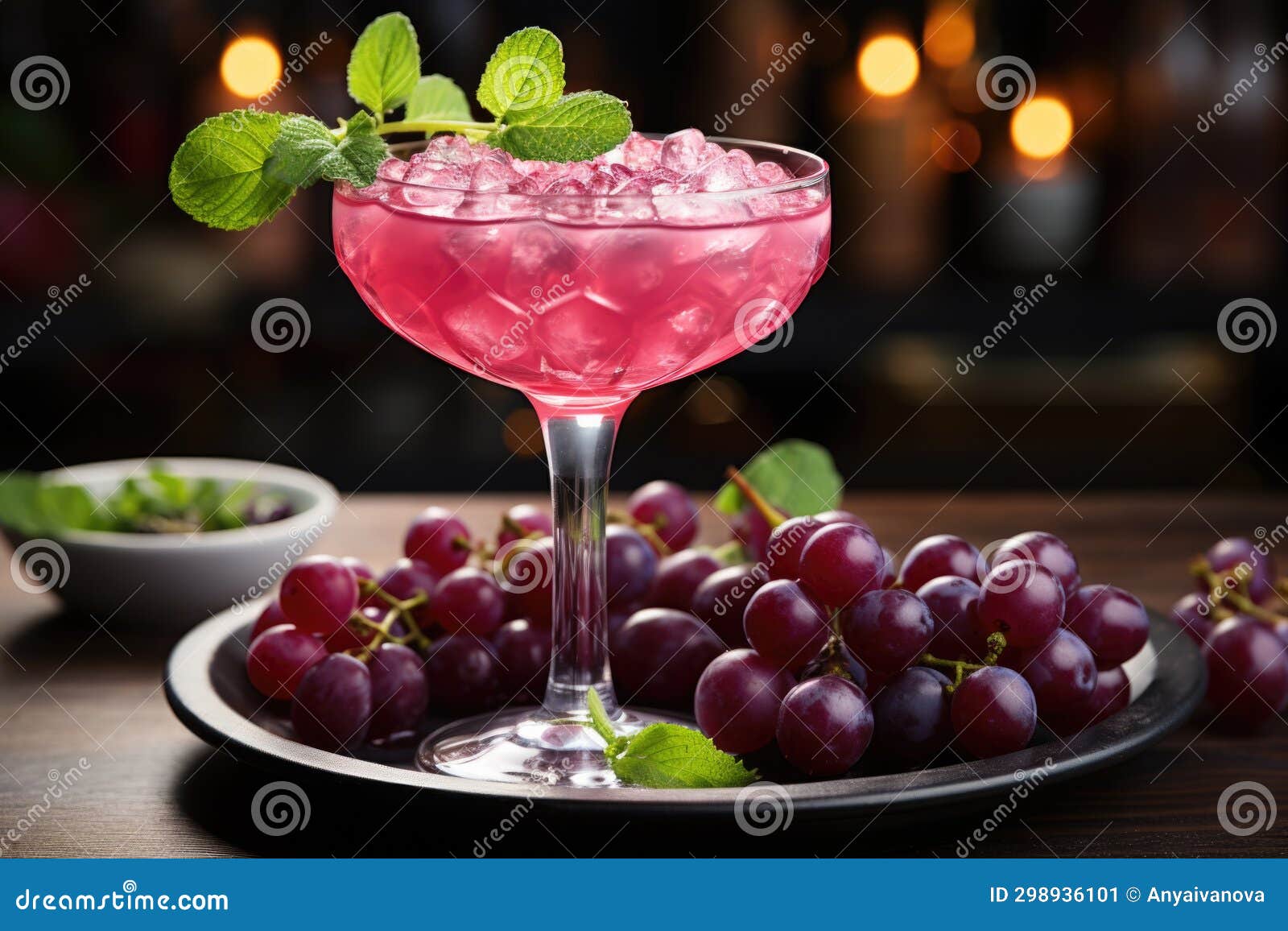 A Plate of Grapes and a Drink on a Table Stock Image - Image of food ...
