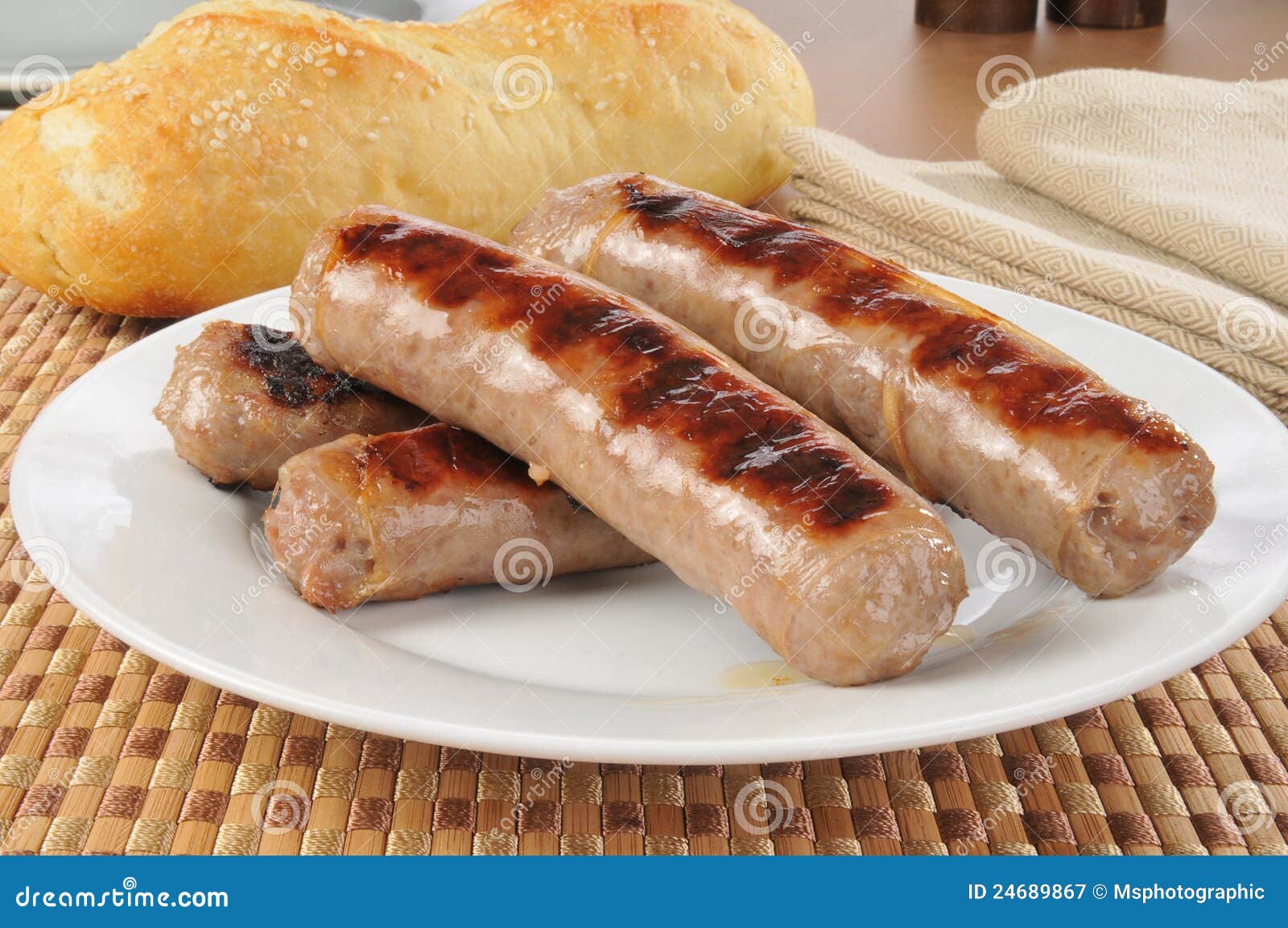 Plate of grilled brats stock image. Image of bread, breakfast - 24689867
