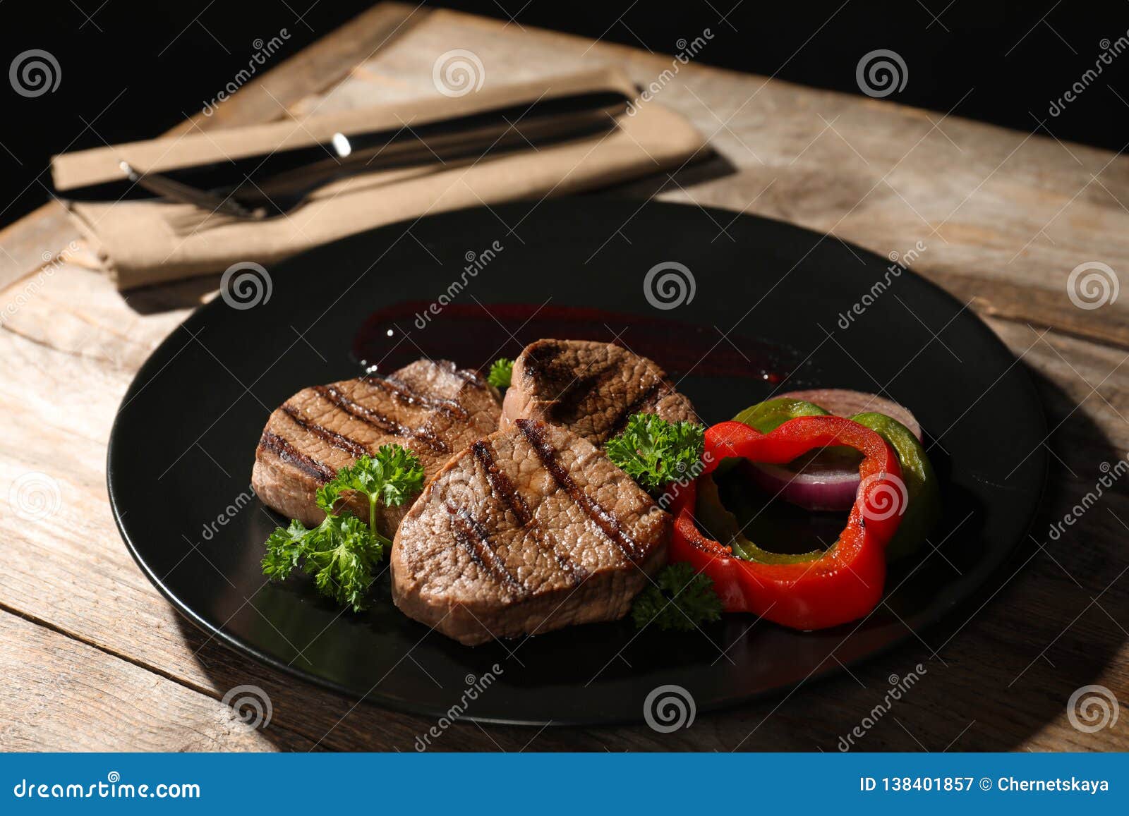 Plate with Grilled Meat and Garnish Stock Image - Image of meat, fillet ...