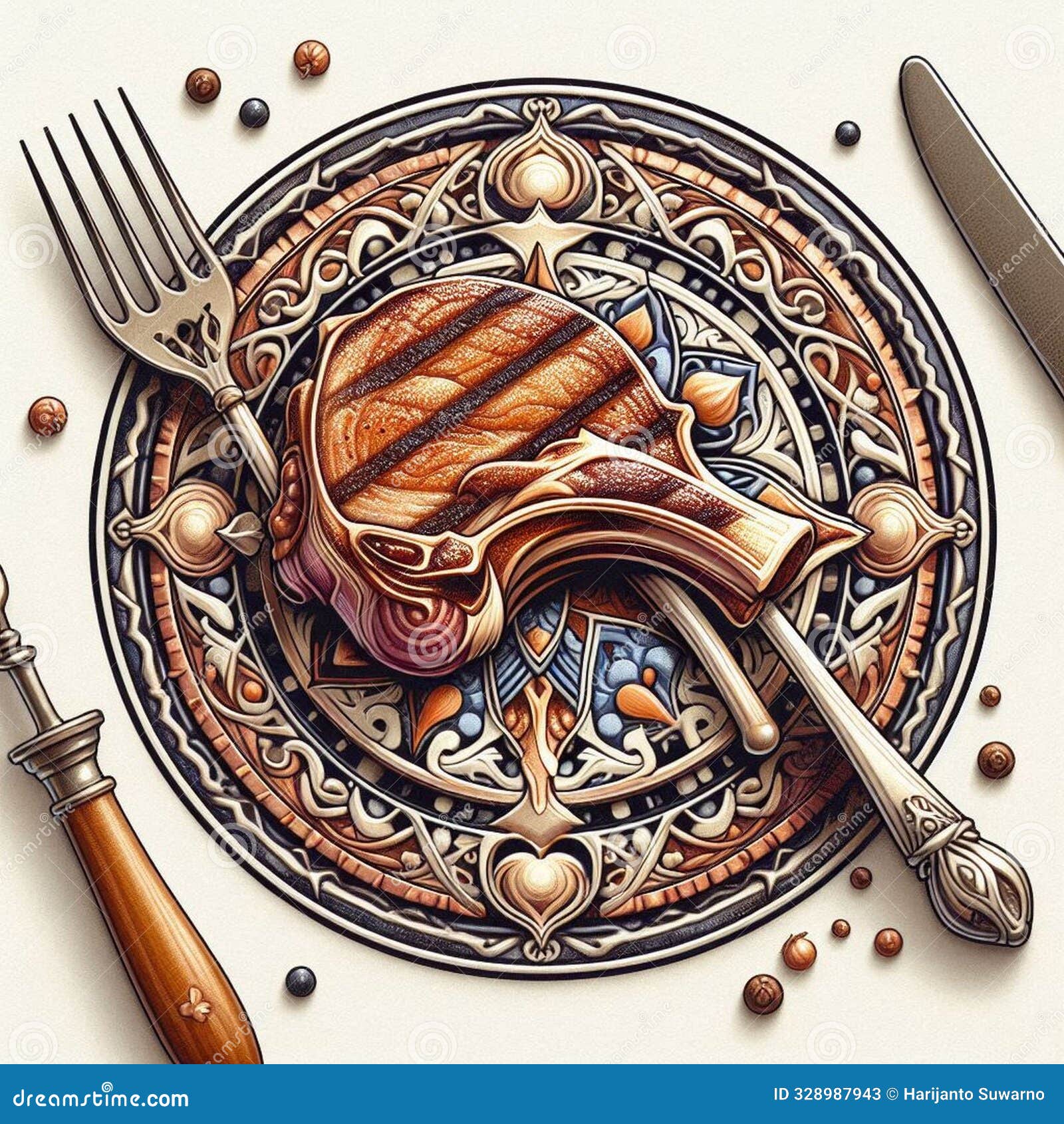 A plate of grilled mutton stock illustration. Illustration of menu ...