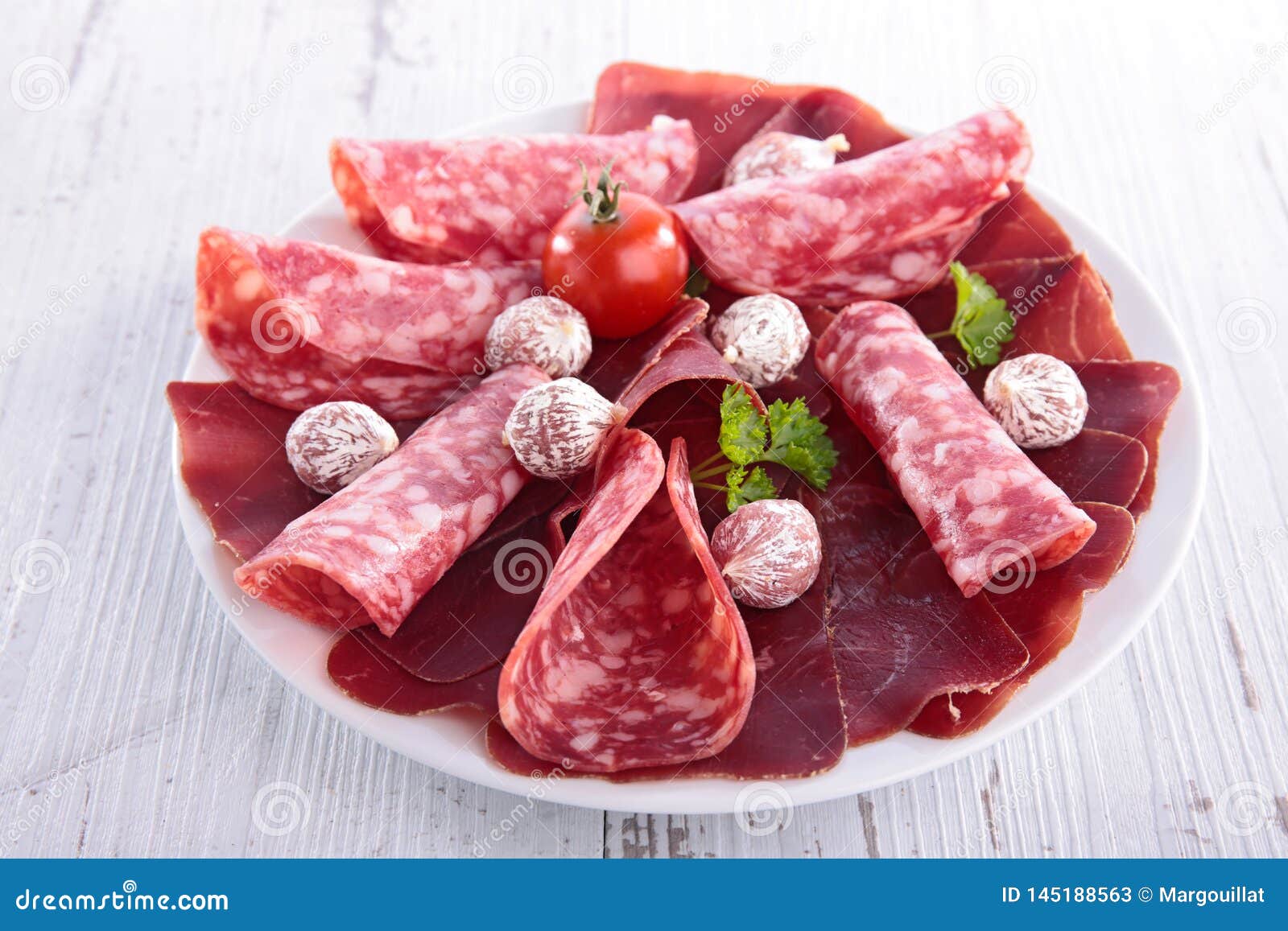 Plate of ham and salami stock image. Image of speck - 145188563