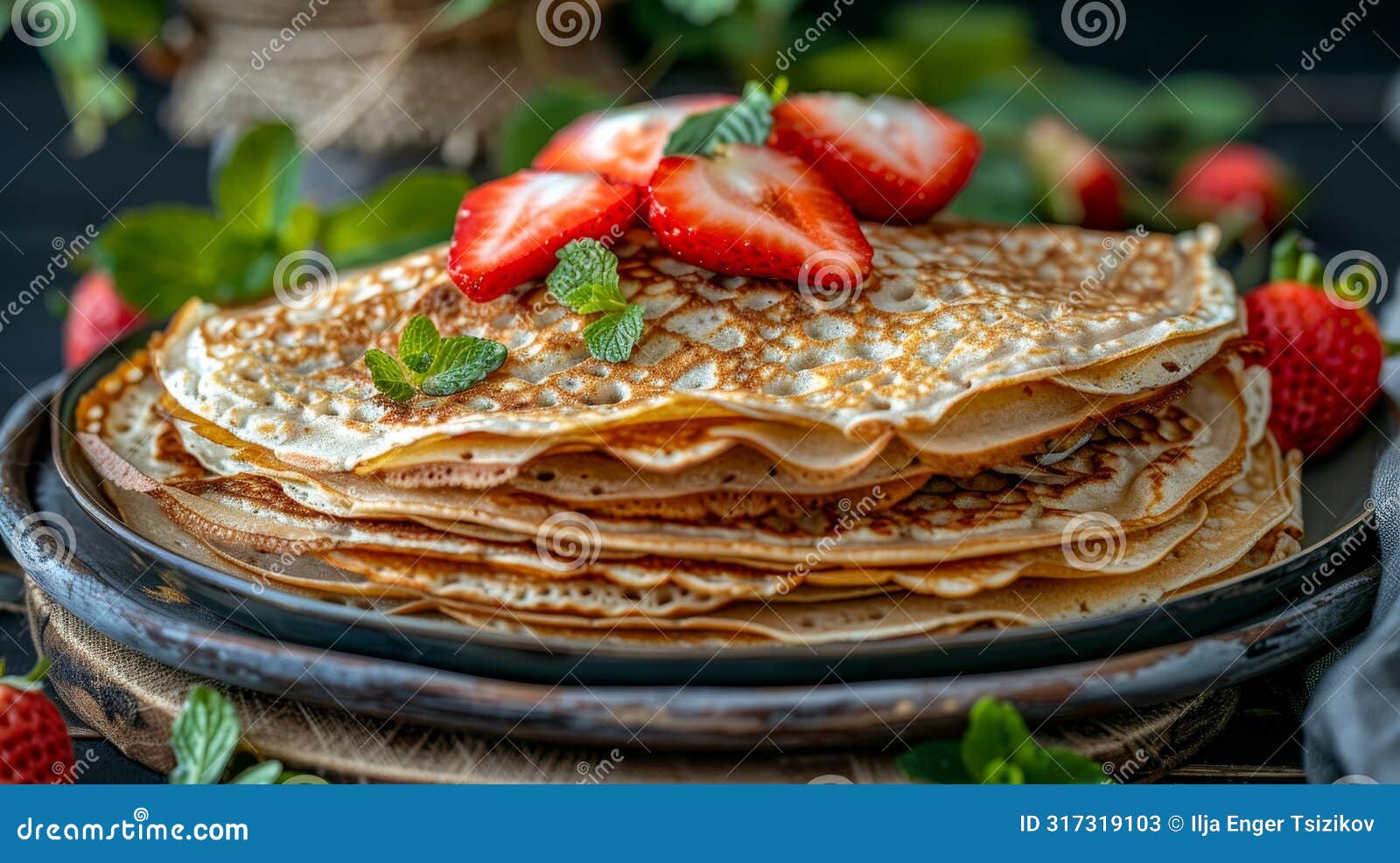 Plate of Homemade Pancakes with Generous Open Space on the Left for ...