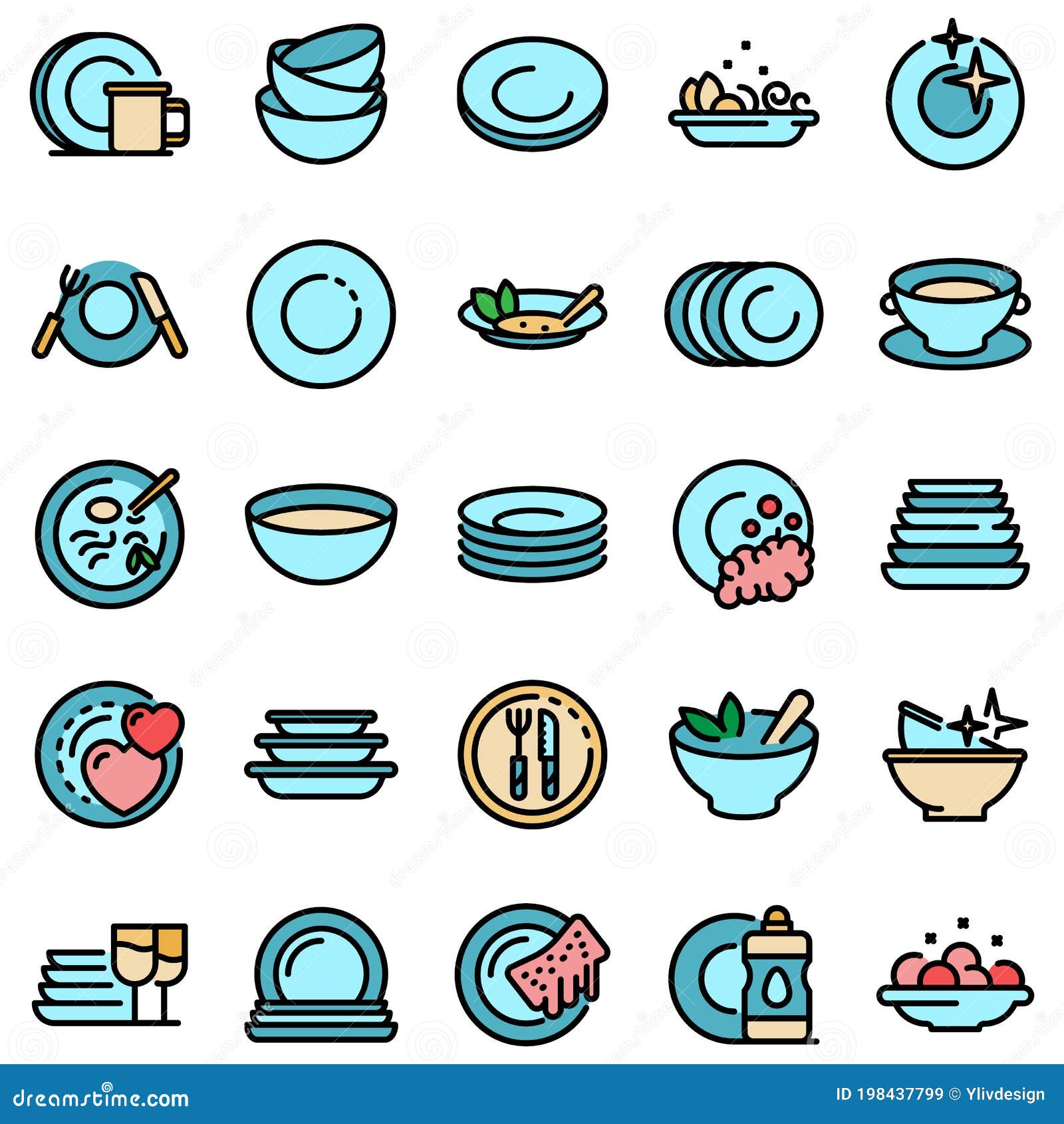 Plate Icons Set Vector Flat Stock Vector - Illustration of kitchen ...