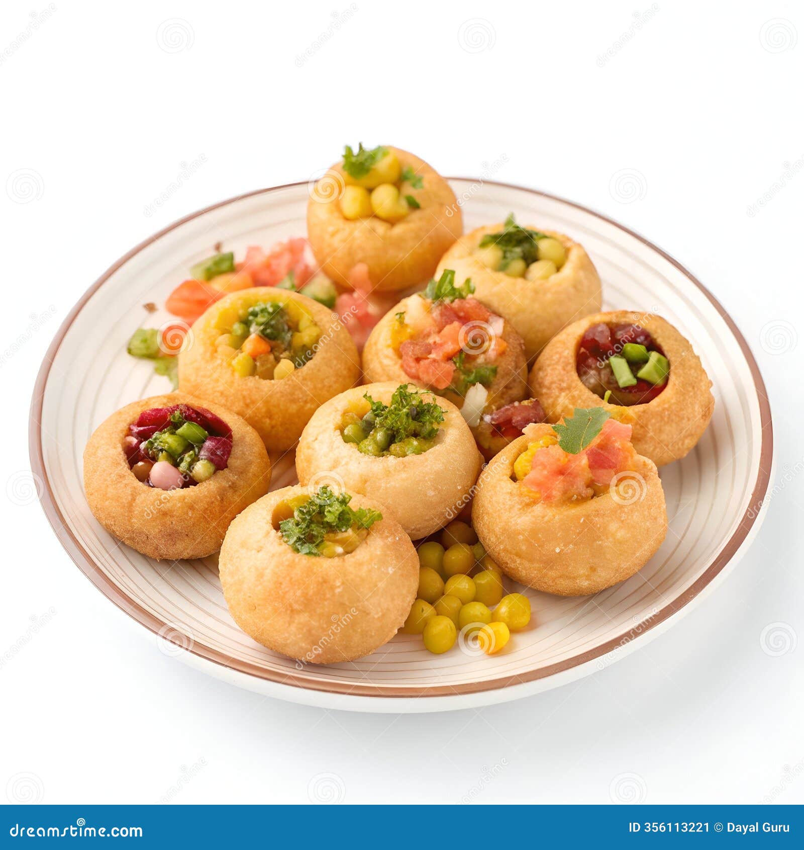 Plate Of Indian Pani Puri Snack Isolated On White Background Royalty ...