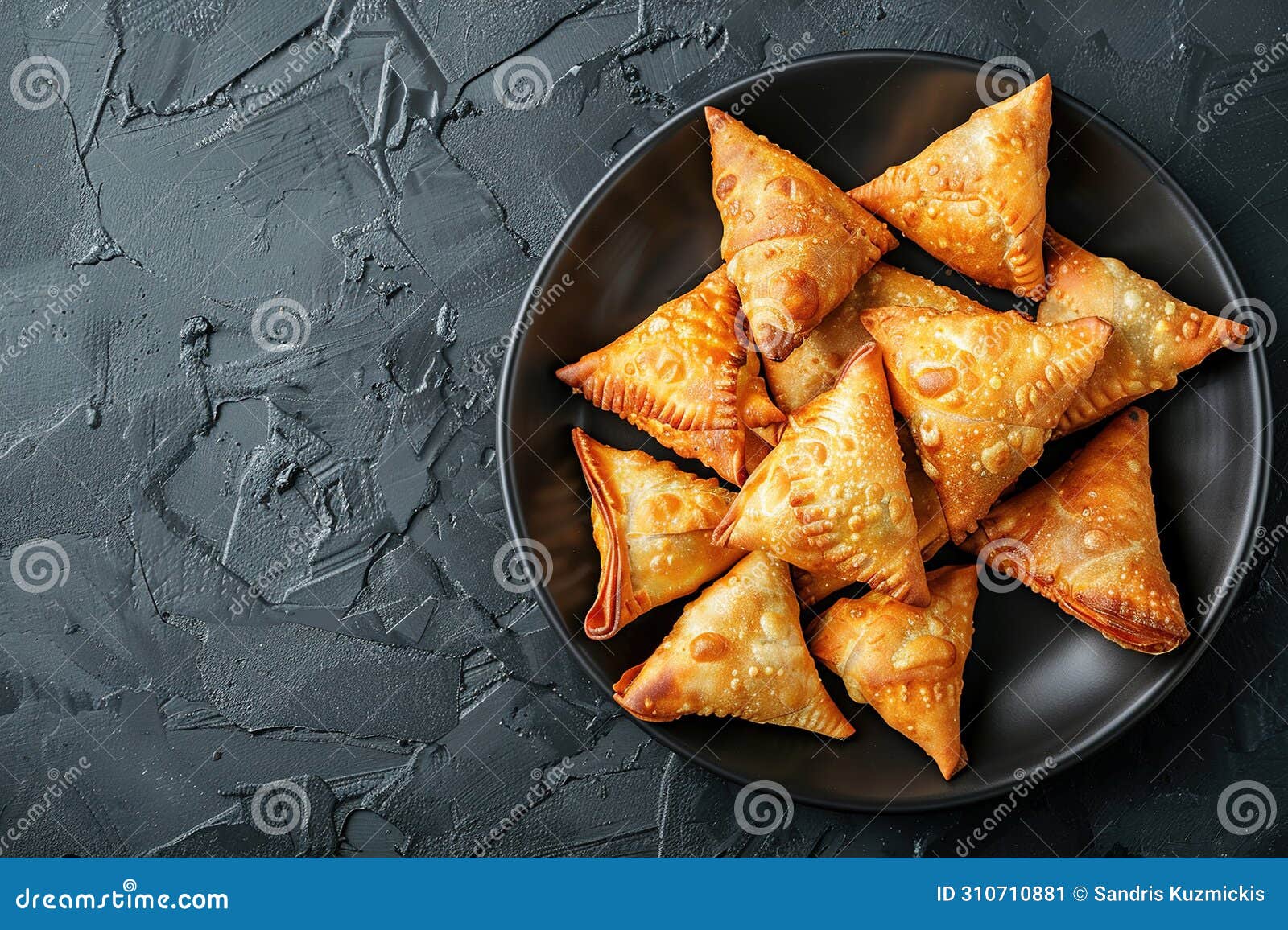 Plate With Indian Samosas On Black Stone Background. Generative AI ...