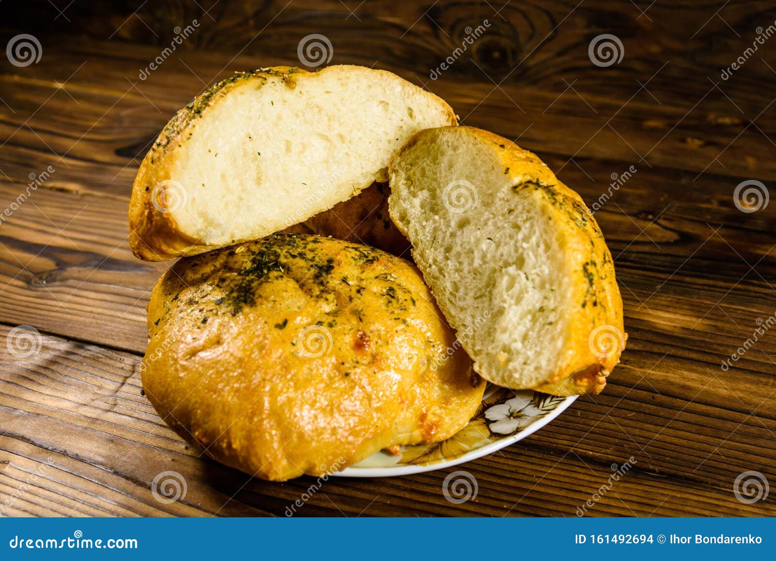 Plate with Italian Bun Ciabatta on Wooden Table Stock Photo - Image of ...