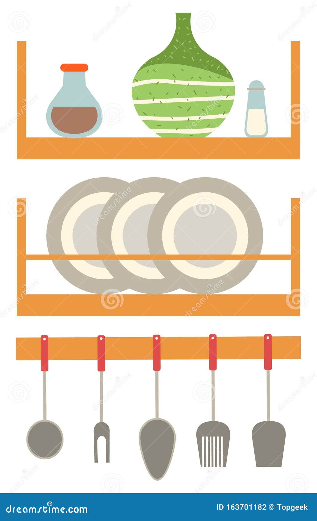 Dishware on Shelf, Kitchen Appliances, Cook Vector Stock Vector ...