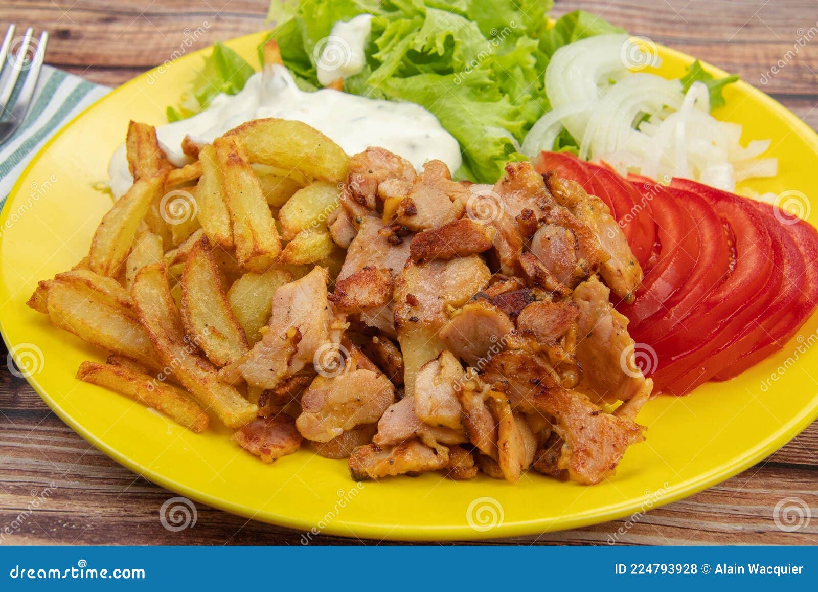 Plate of Kebab Meat and Fries on a Plate Stock Photo - Image of food ...
