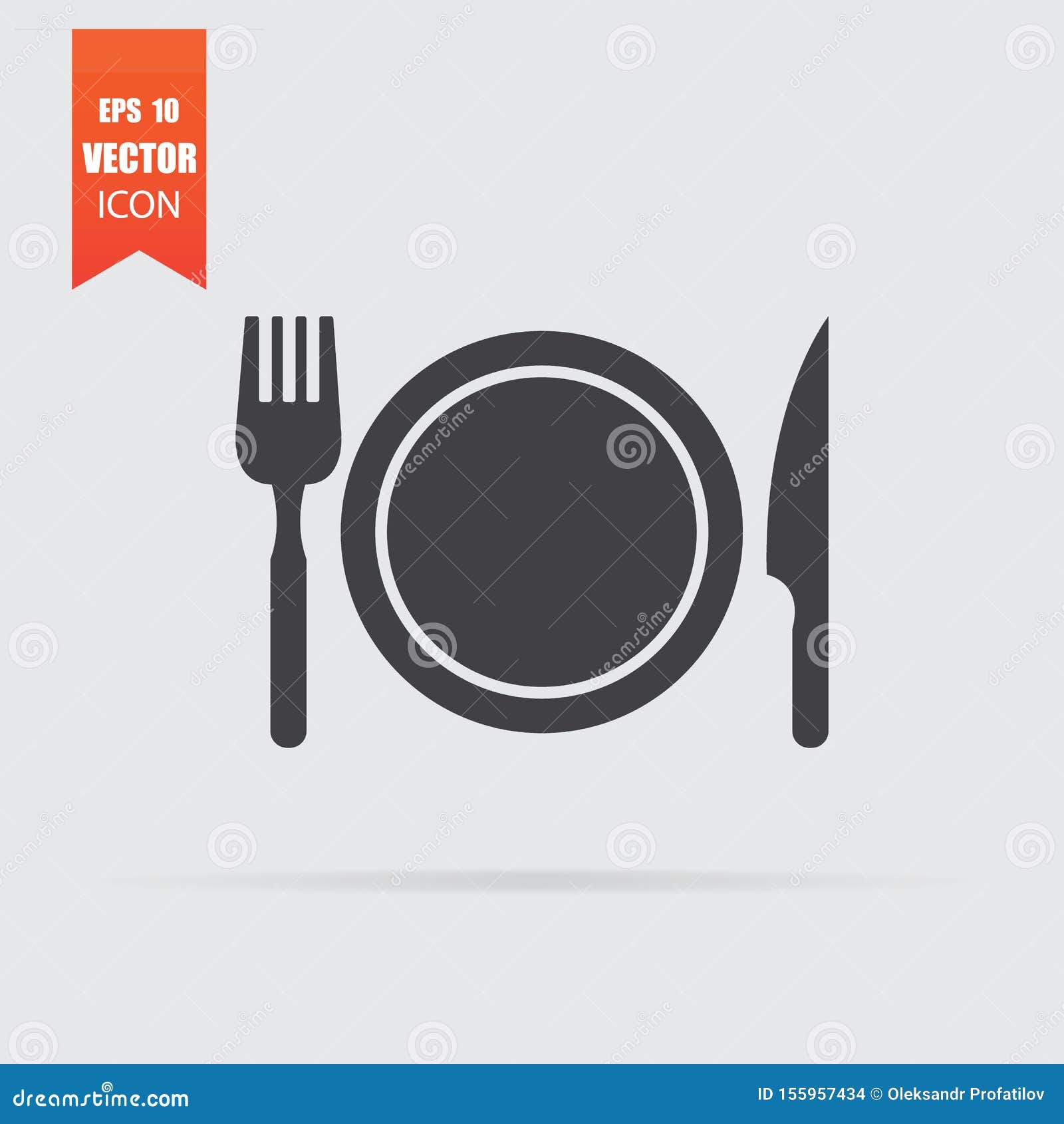 Plate,knife and Fork Icon in Flat Style Isolated on Grey Background ...