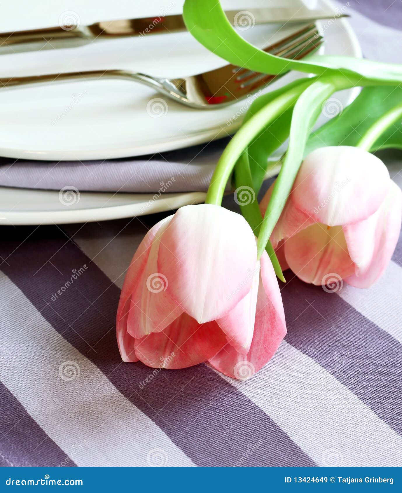 Plate, Knife, Fork and Tulips Stock Image - Image of celebrate ...