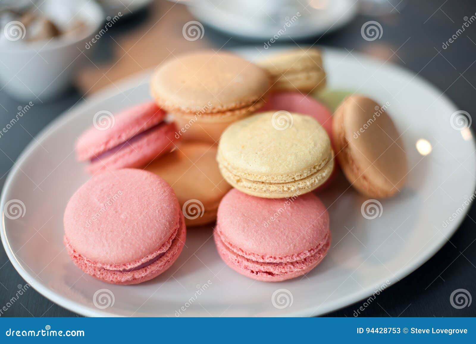 Plate of Macarons in a Cafe Stock Image - Image of confectionary, pink ...