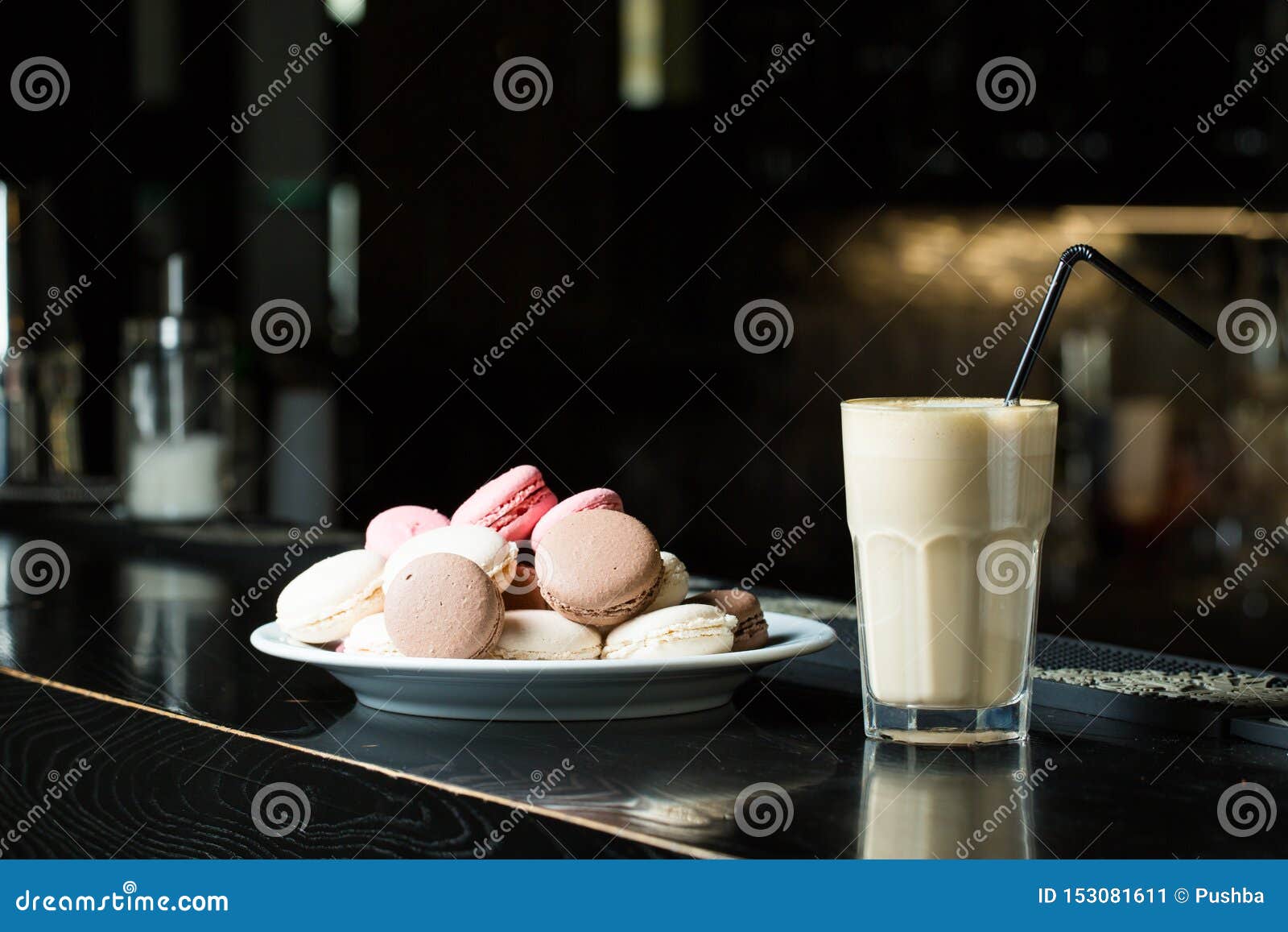 Plate with Macaroon and Milkshake Stock Image - Image of glass, drink ...