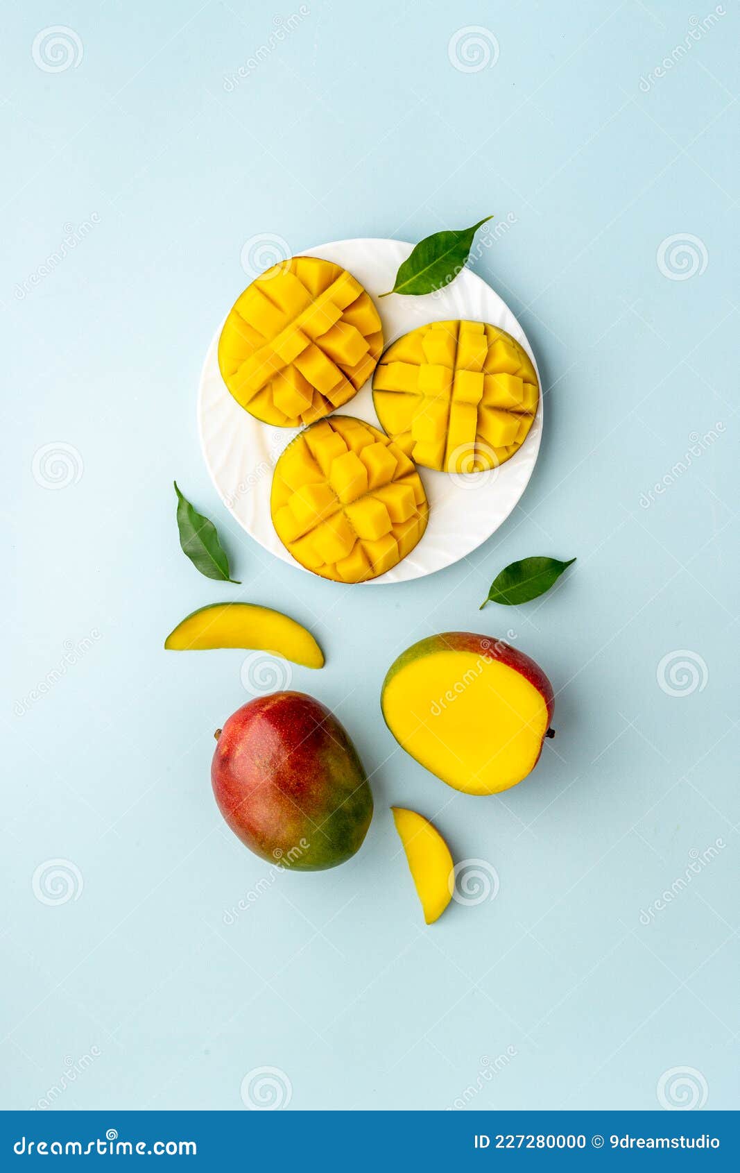 Plate of Mango Fruits and Mango Cubes. Tropical Breakfast Stock Photo ...