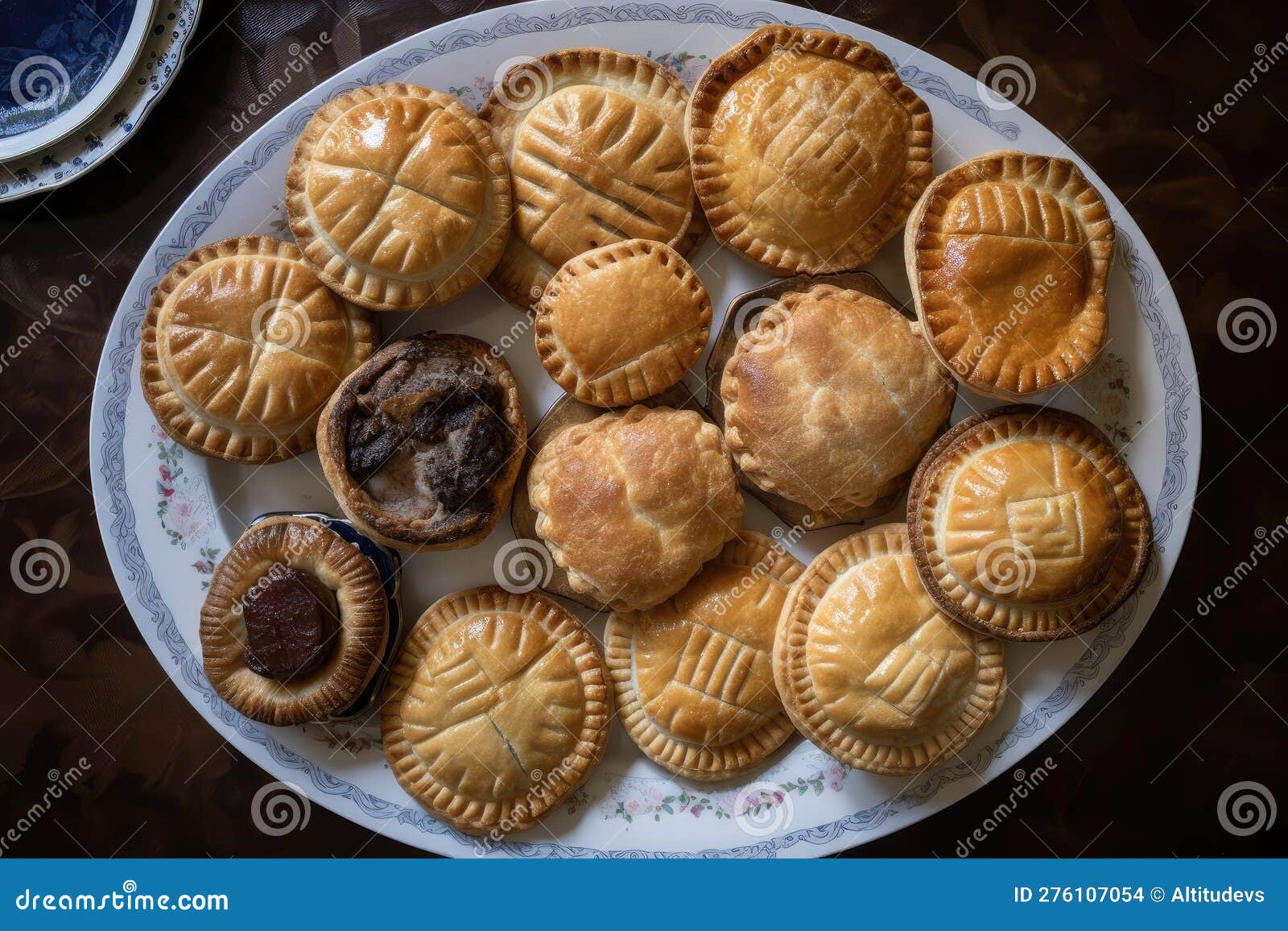 Plate of Meat Pies, Each in Different Size and Shape Stock Illustration ...