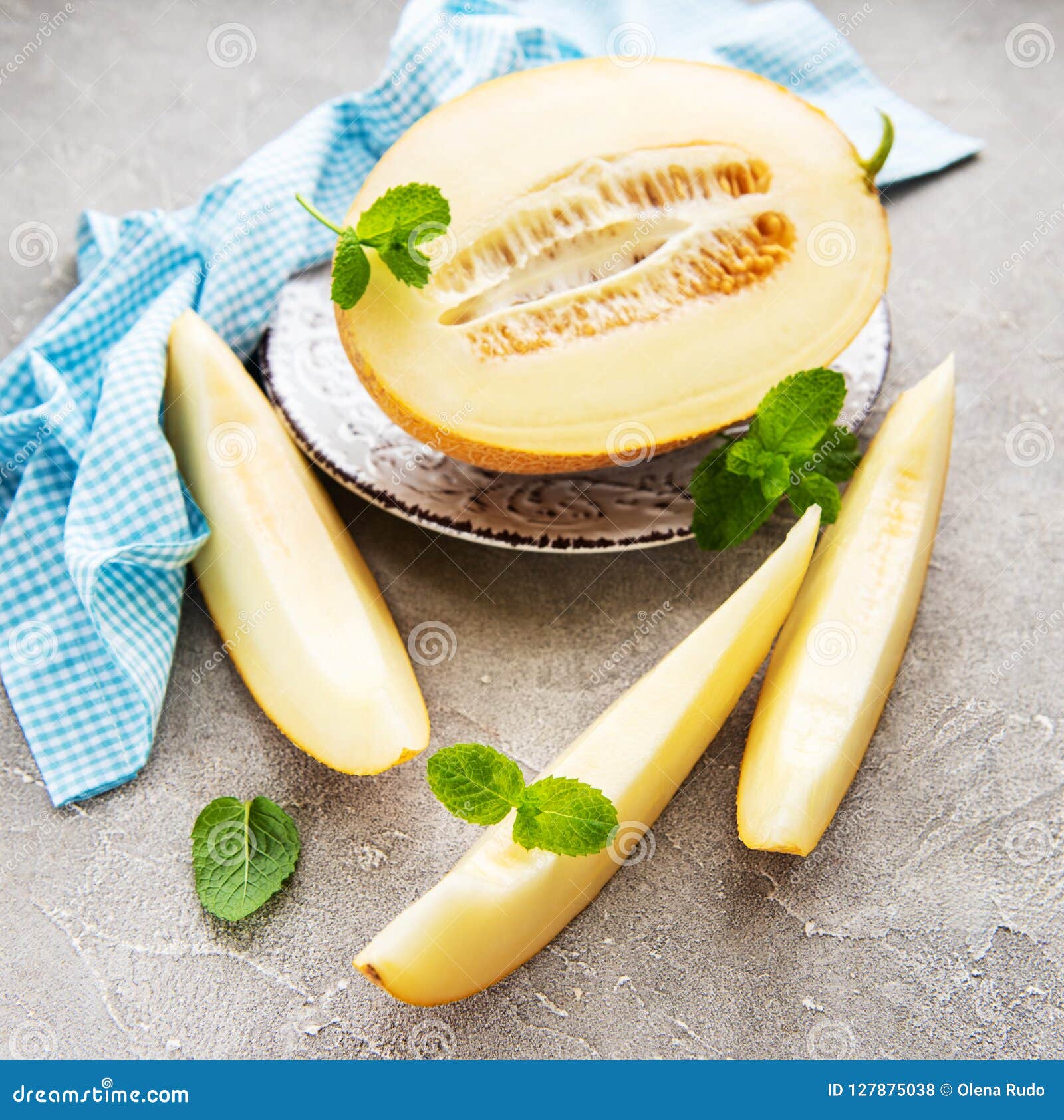 Plate with melon stock photo. Image of slice, summer - 127875038