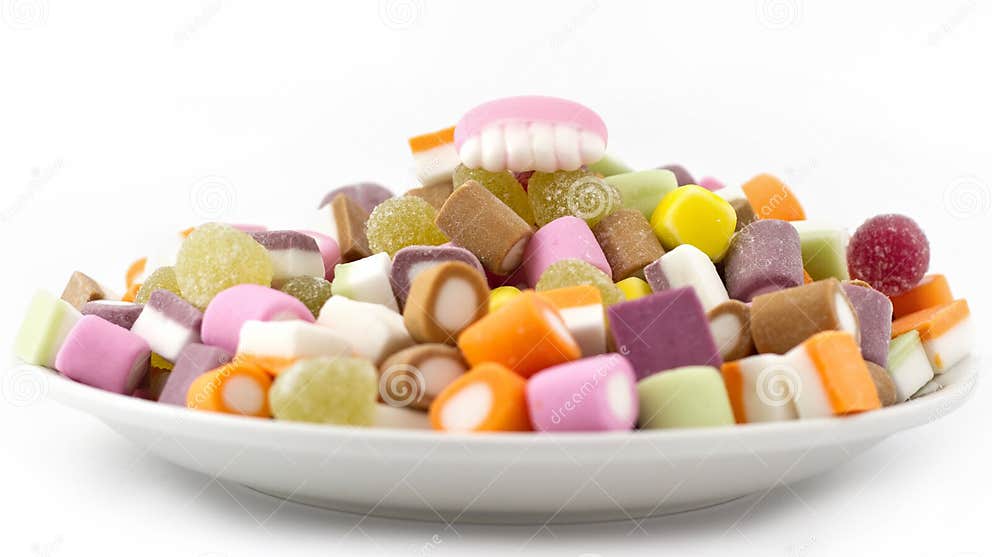 Plate of Mixed Sweets with Teeth Stock Image - Image of confectionery ...