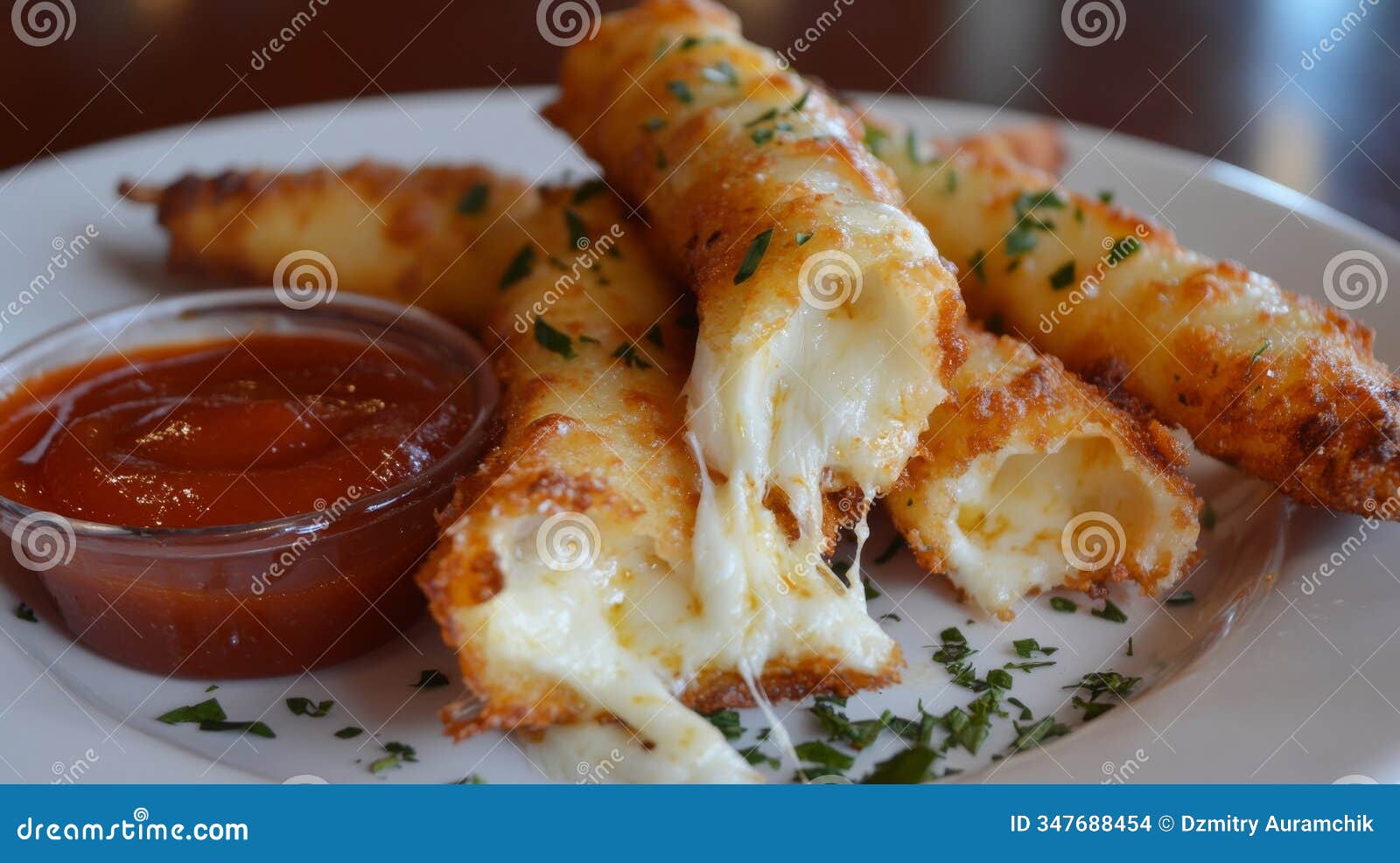 A Plate of Mozzarella Sticks Being Torn Apart, Revealing the Stringy ...