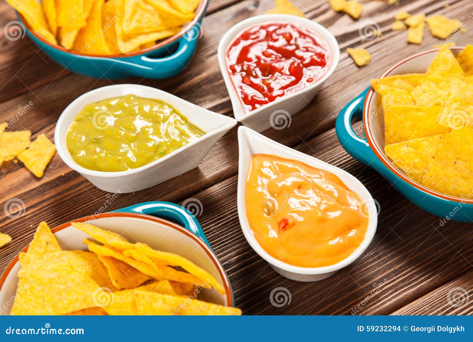 Plate of Nachos with Different Dips Stock Photo - Image of tomato ...
