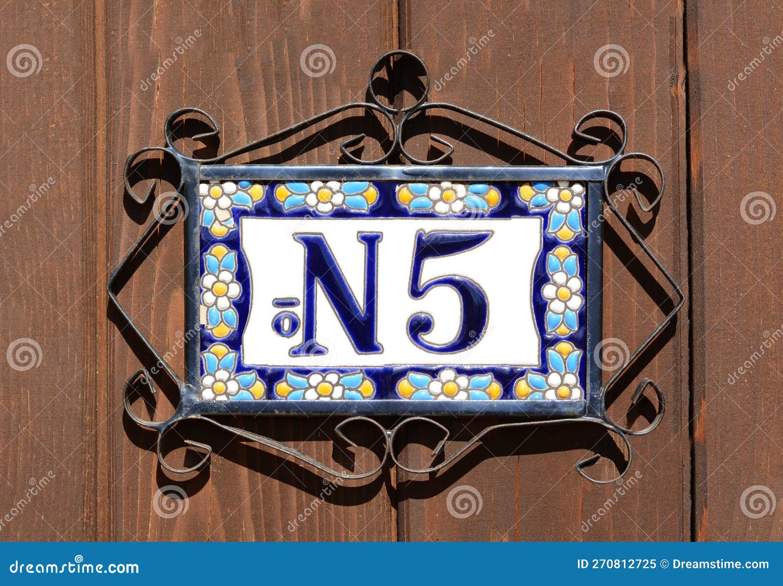Plate with Number Five on Wooden Door Stock Image - Image of mark ...