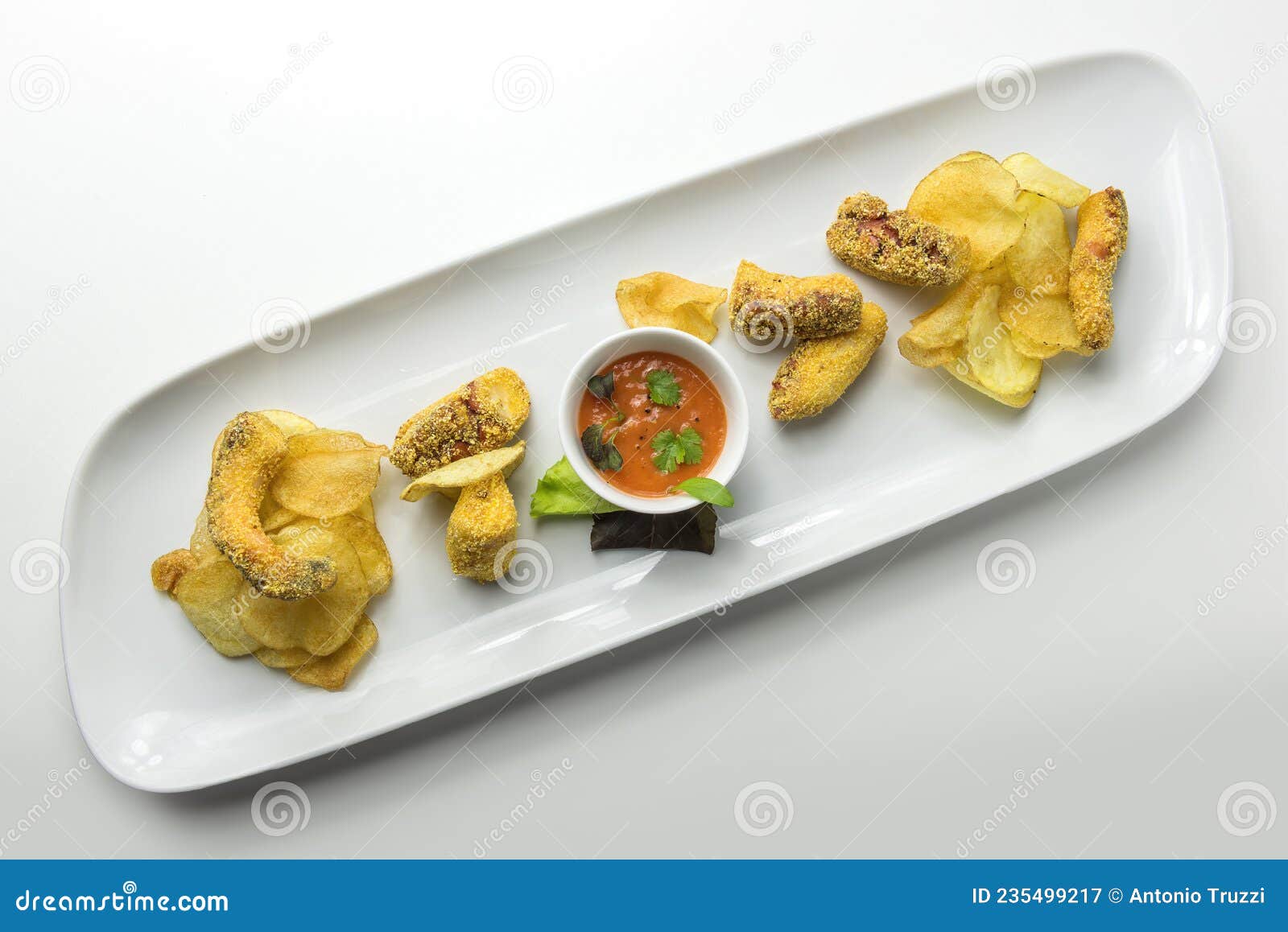 Plate with Octopus and Potato Chips Stock Image - Image of spicy, paper ...